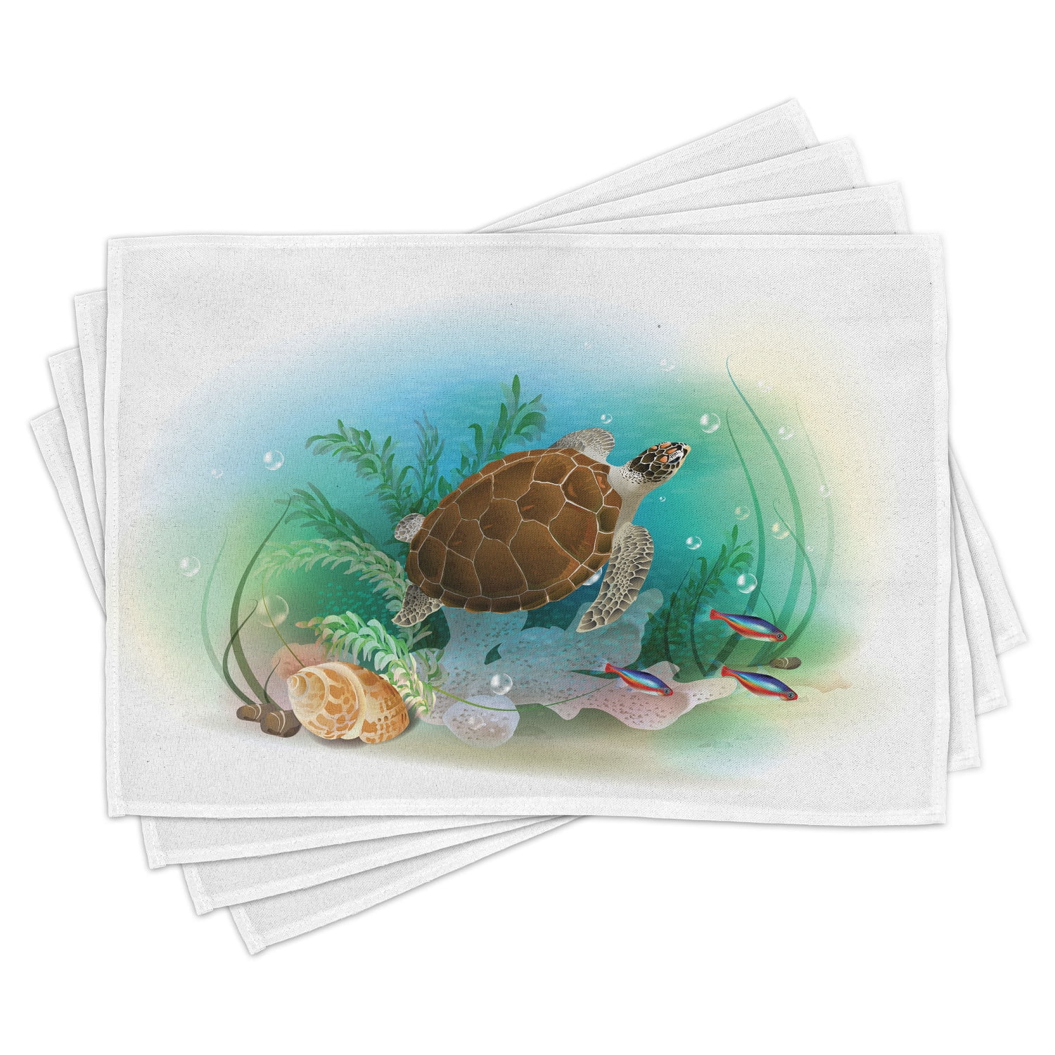 Ambesonne Ocean Place Mats Set of 4, Sea Turtles Underwater, Standard ...