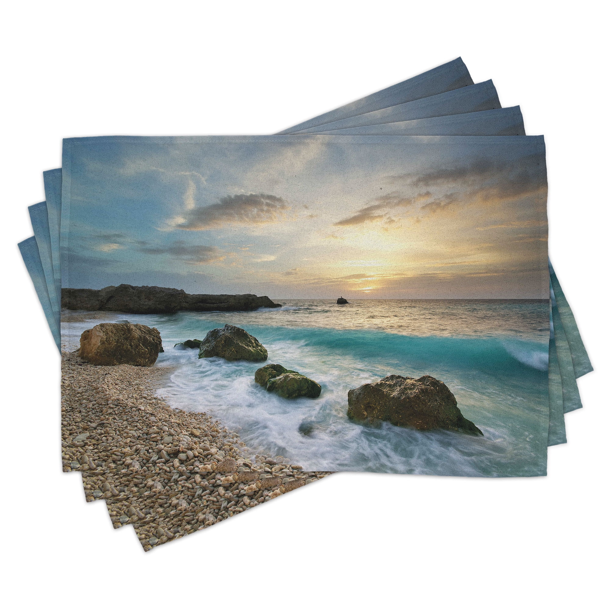 Ambesonne Ocean Place Mats Set of 4, Seascape Sunrise Waves, Standard ...