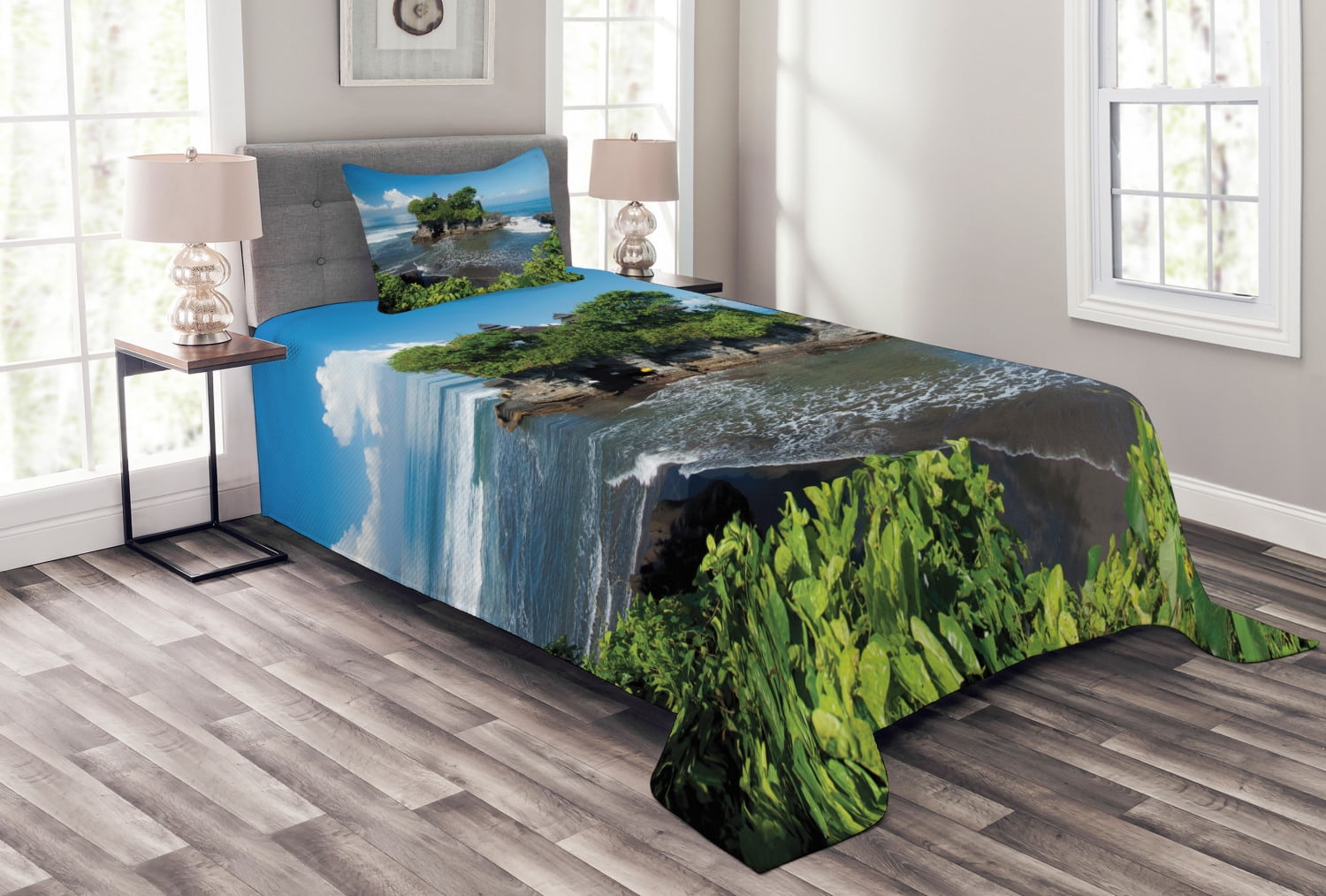 Ambesonne Ocean Quilted Bedspread Set 2 Pcs, Building in Bali Island ...