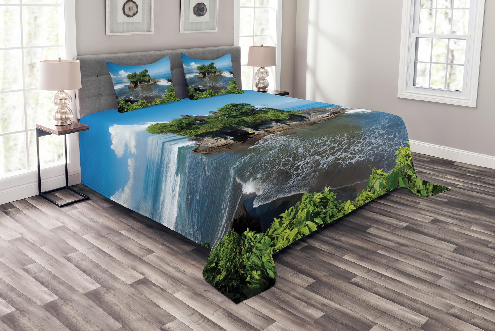 Ambesonne Ocean Quilted Bedspread Set 3 Pcs, Building in Bali Island ...