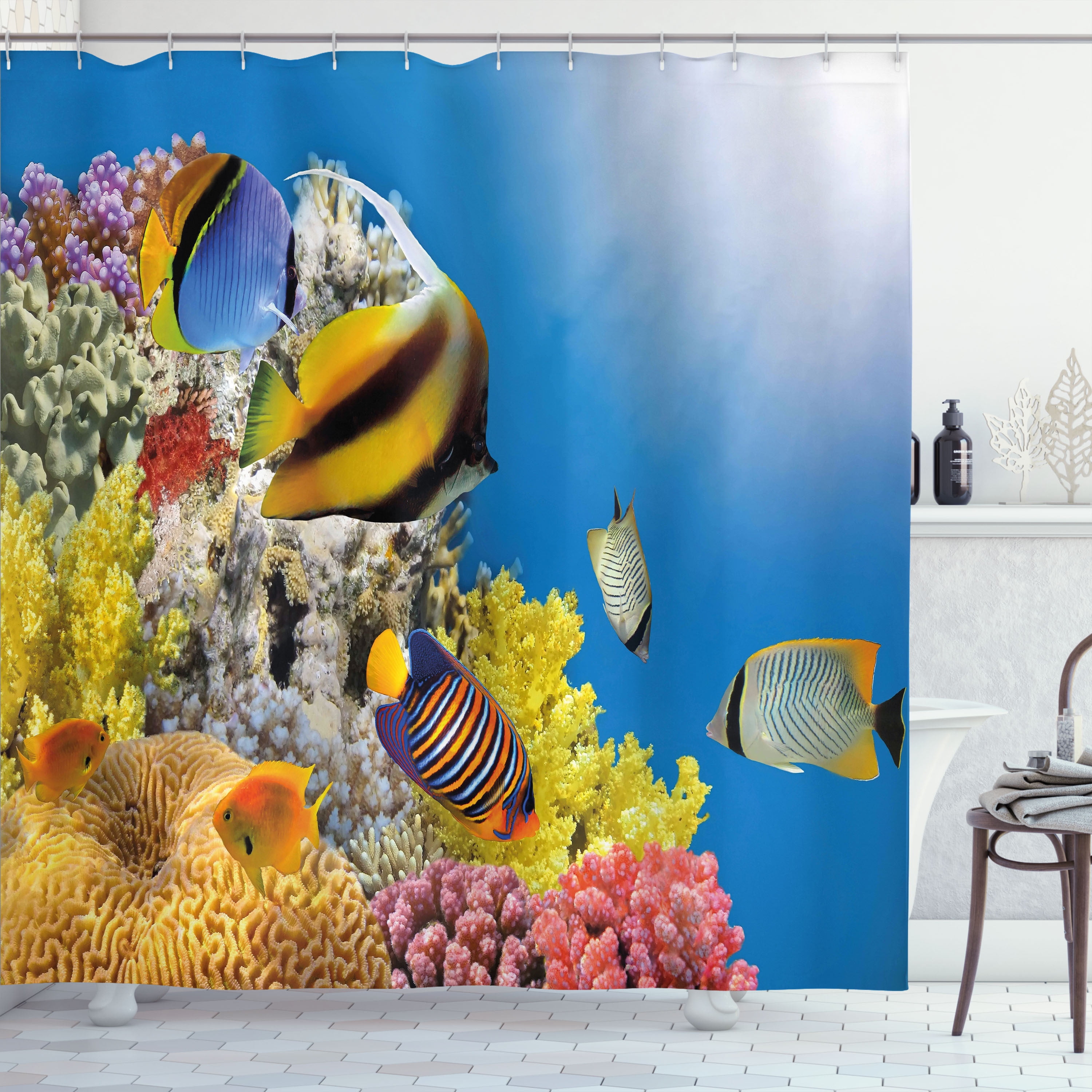 Ambesonne Ocean Shower Curtain, Coral Colony on Reef Top, 69"Wx75"L ...