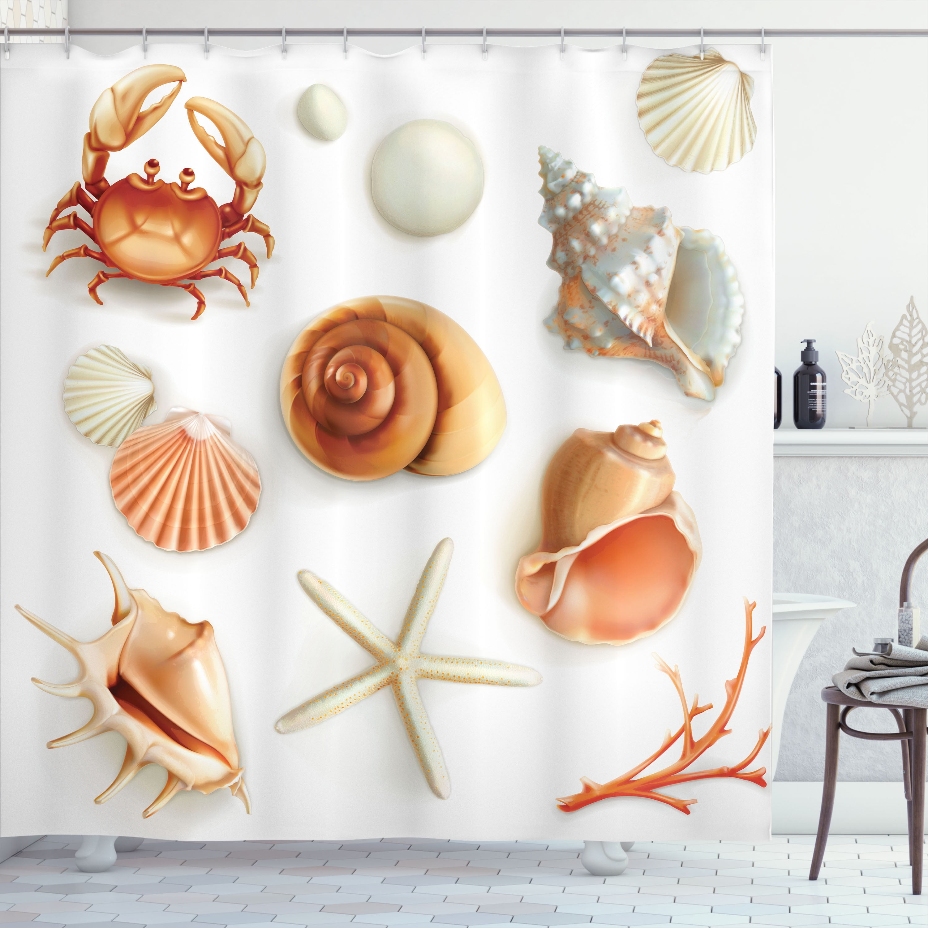 Ambesonne Ocean Shower Curtain, Seashells Marine Aquatic, 69"Wx75"L ...