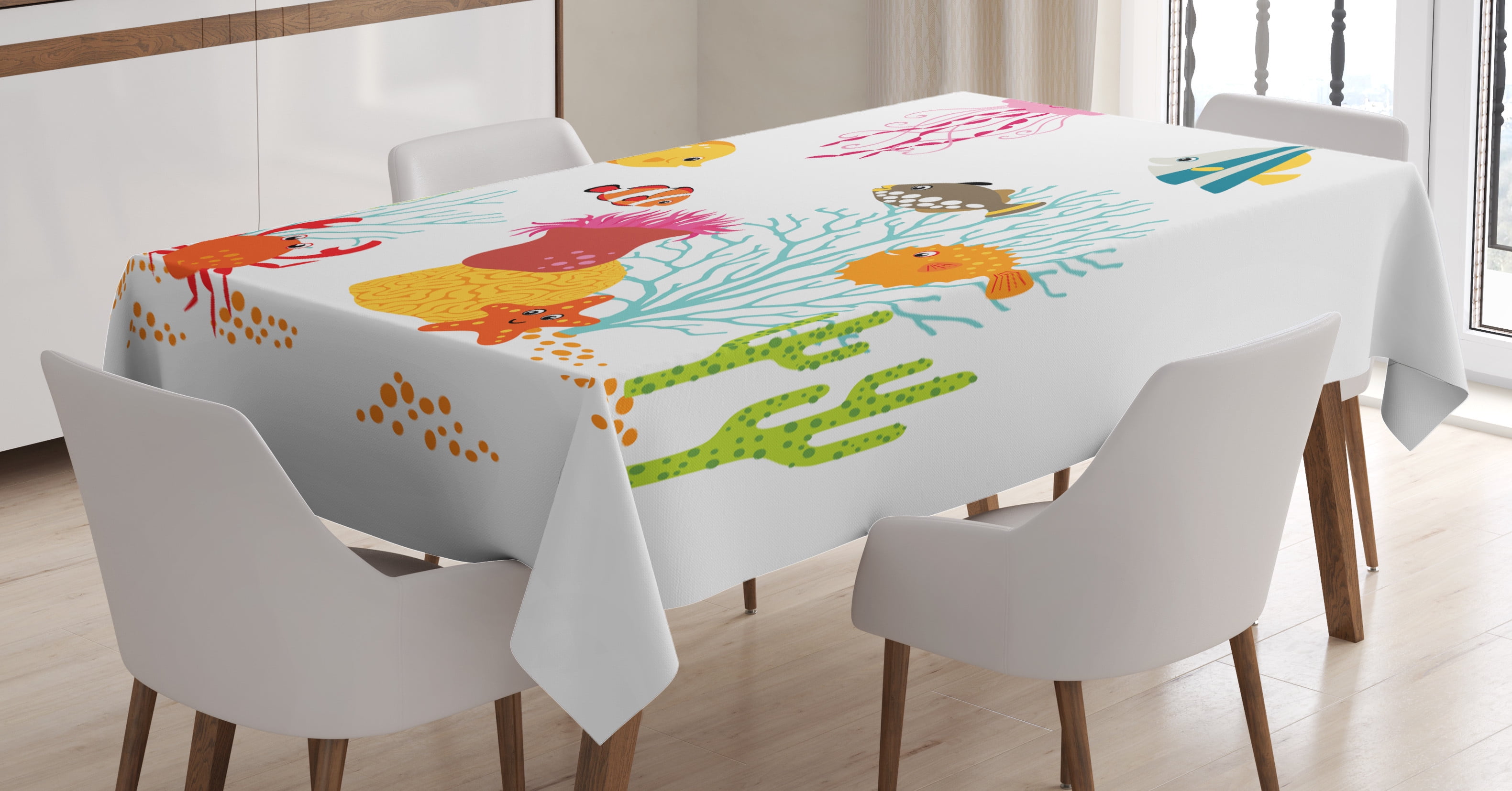 Ambesonne Ocean Tablecloth Rectangular Table Cover, Cartoon Underwater ...