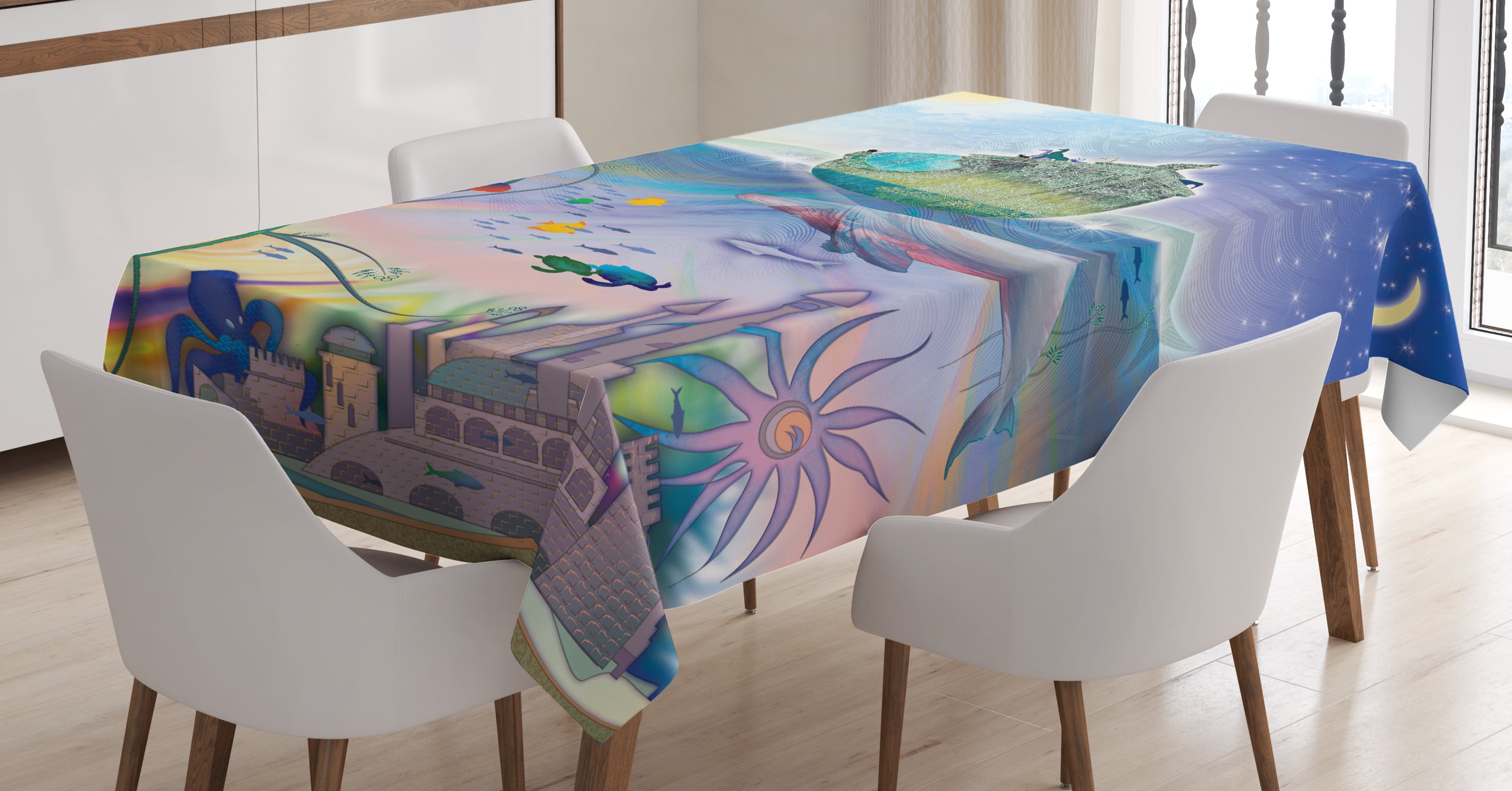 Ambesonne Ocean Tablecloth Rectangular Table Cover, Pirate Ship Coral ...