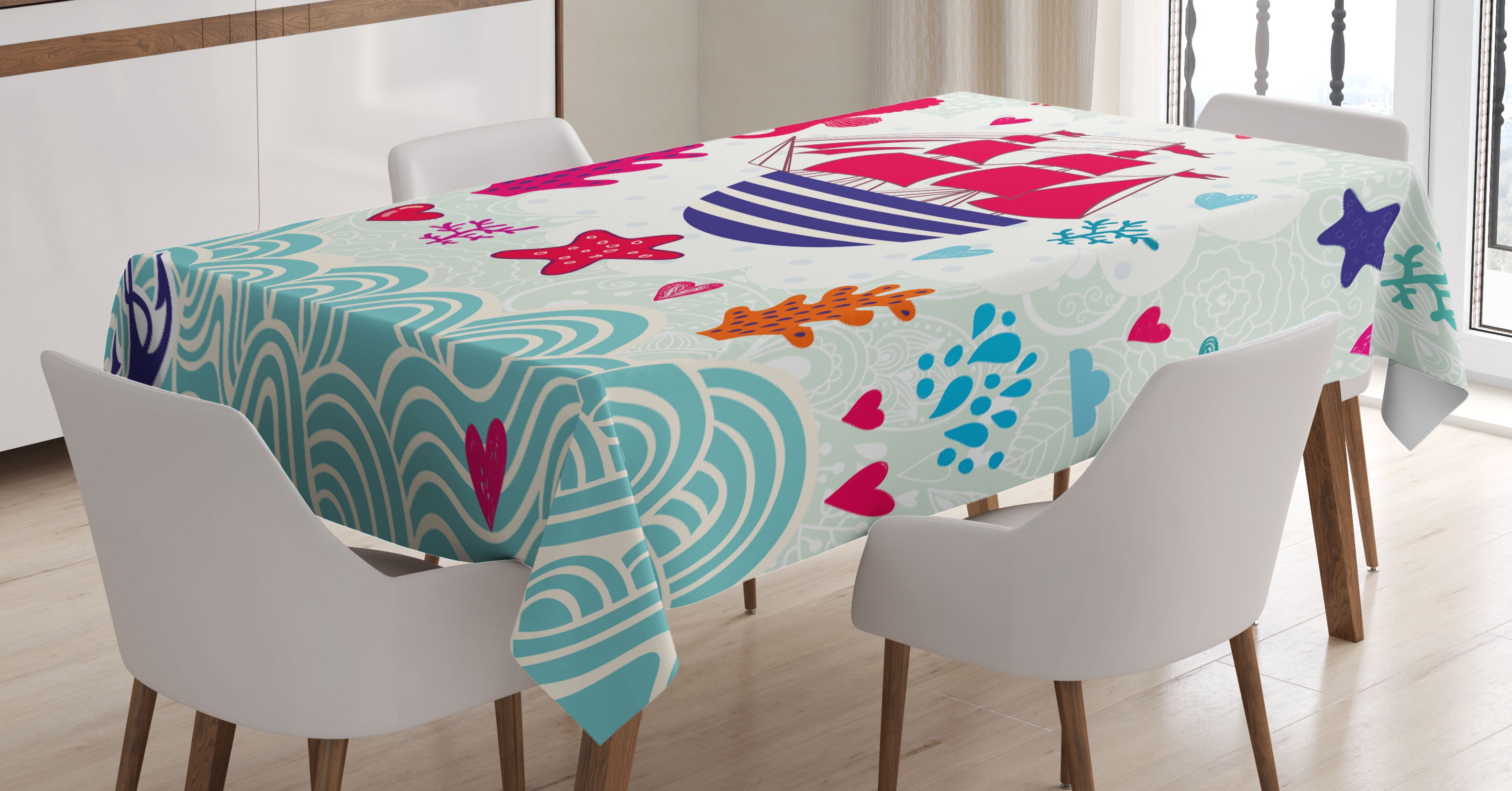 Ambesonne Ocean Tablecloth Rectangular Table Cover, Sailing Ship Anchor ...