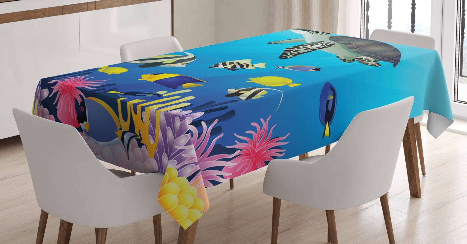 Ambesonne Ocean Tablecloth Rectangular Table Cover, Sea Turtle Coral ...