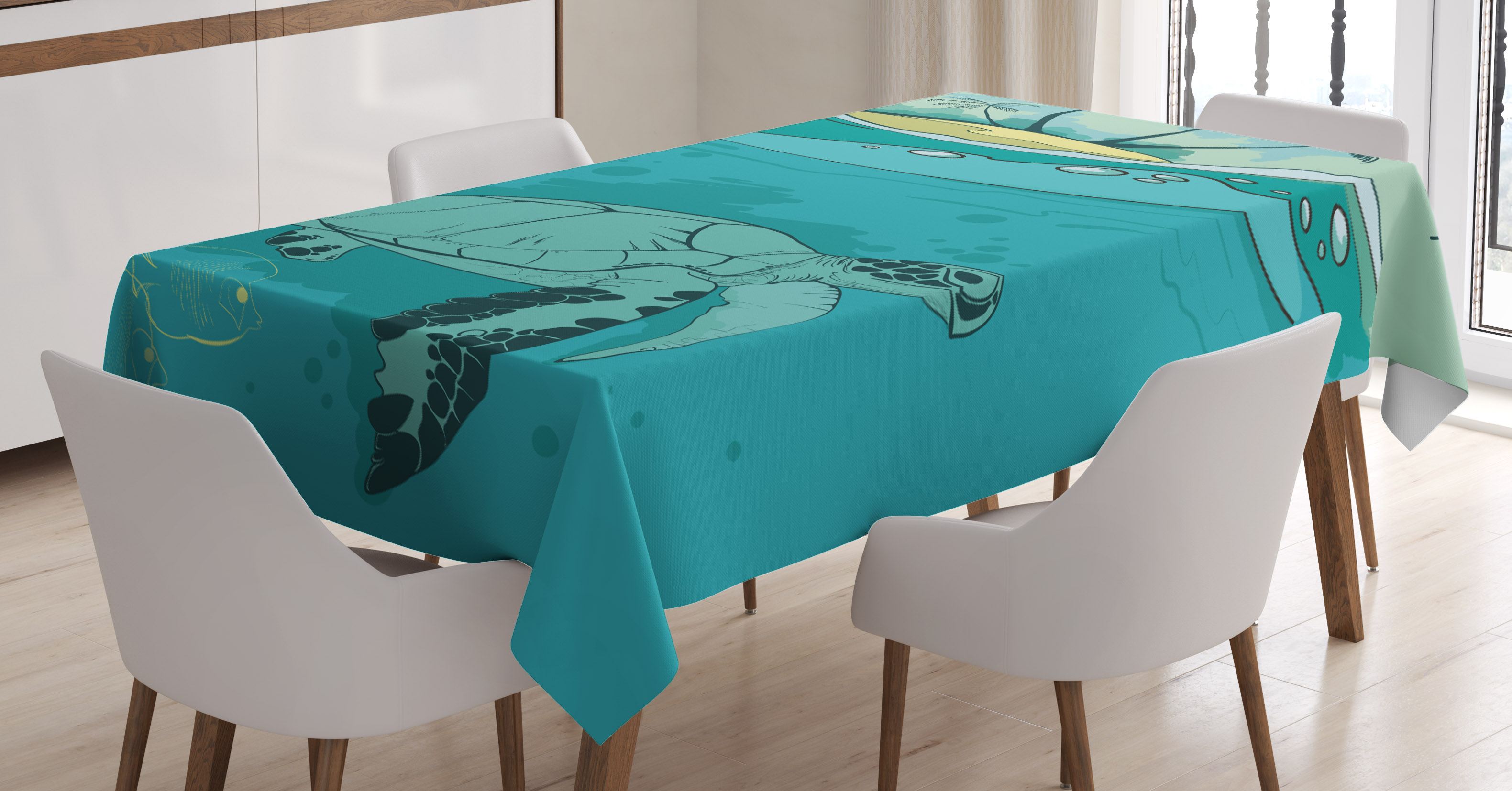 Ambesonne Ocean Tablecloth Rectangular Table Cover, Sea Turtle Exotic ...
