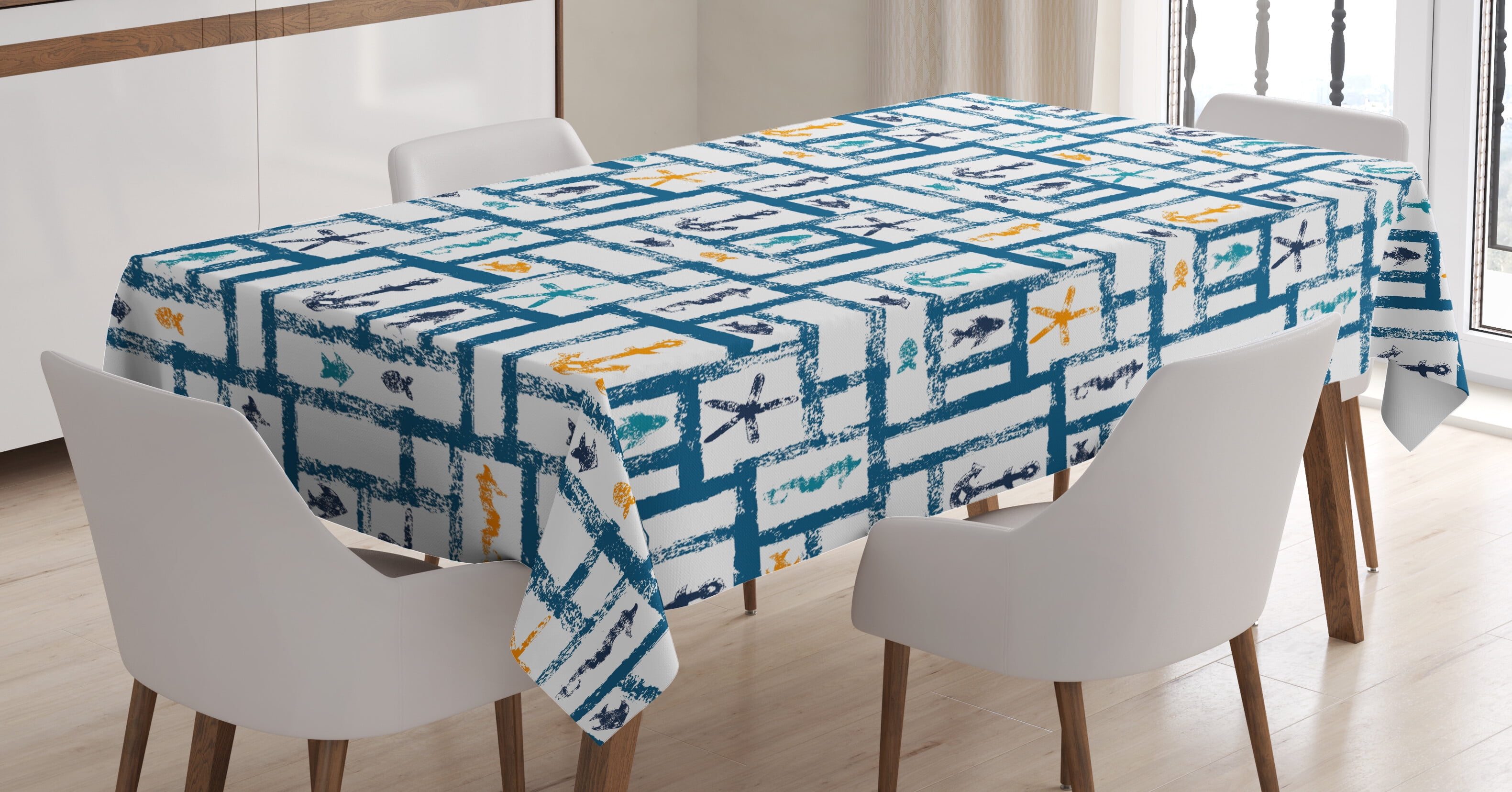 Ambesonne Ocean Tablecloth Rectangular Table Cover, Starfish Anchor ...