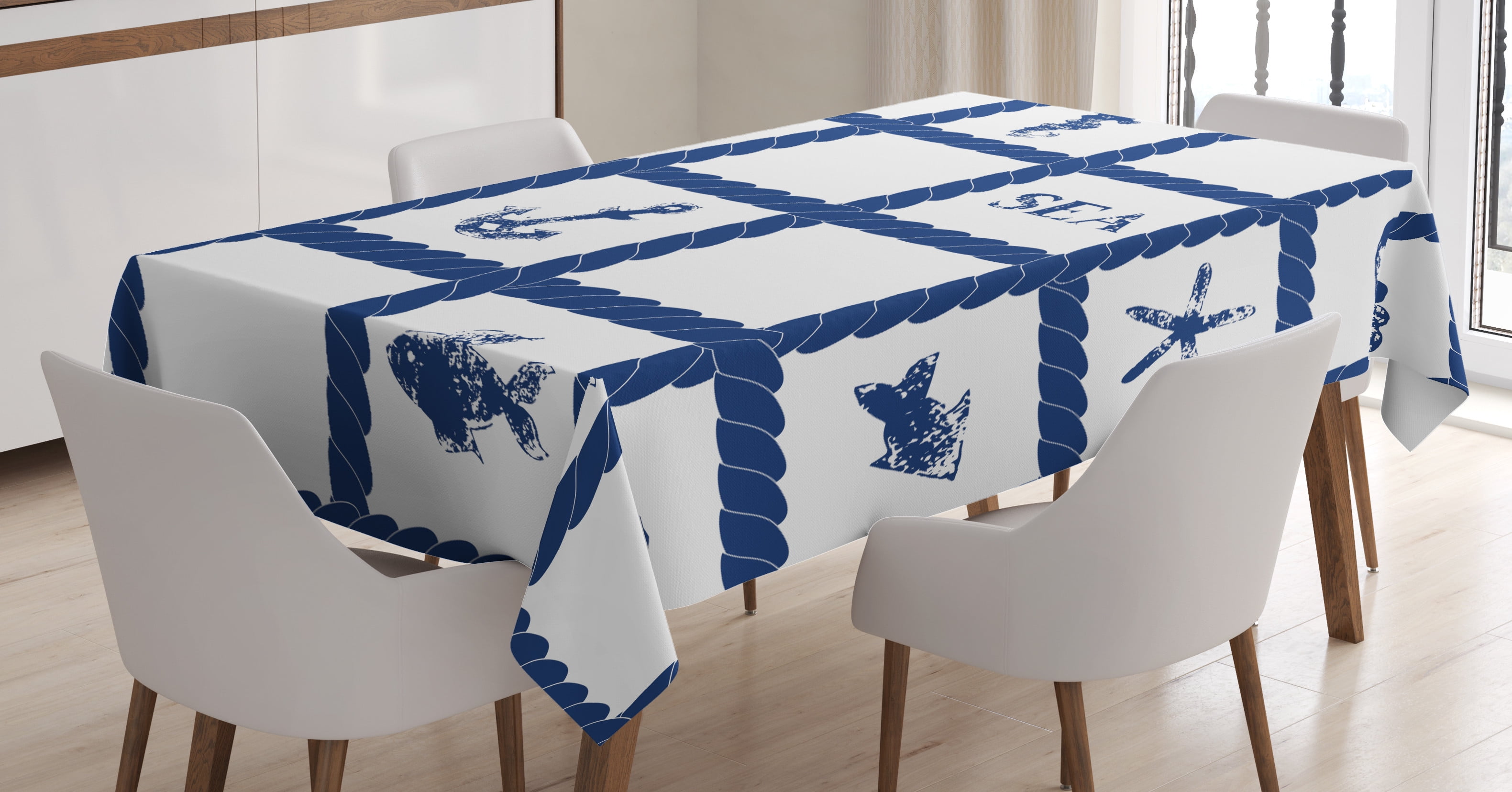 Ambesonne Ocean Tablecloth Rectangular Table Cover, Starfish Anchor ...