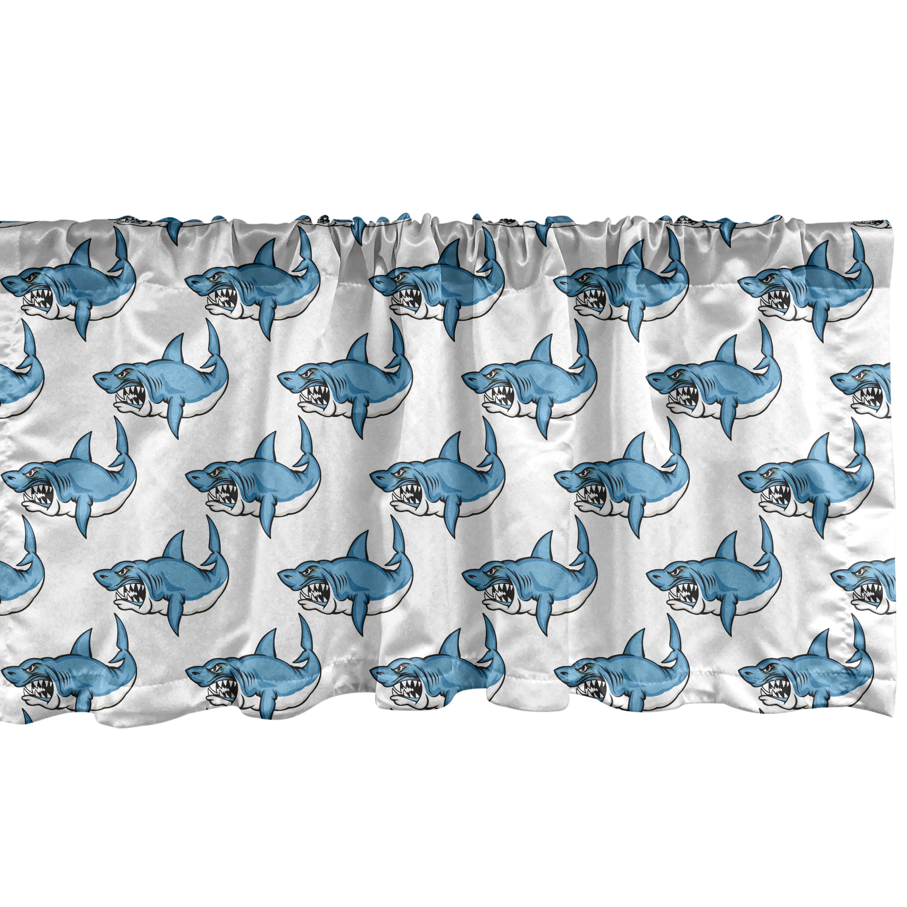 Ambesonne Ocean Window Valance, Sea Fierce Wild Shark, 54" X 18", Blue ...