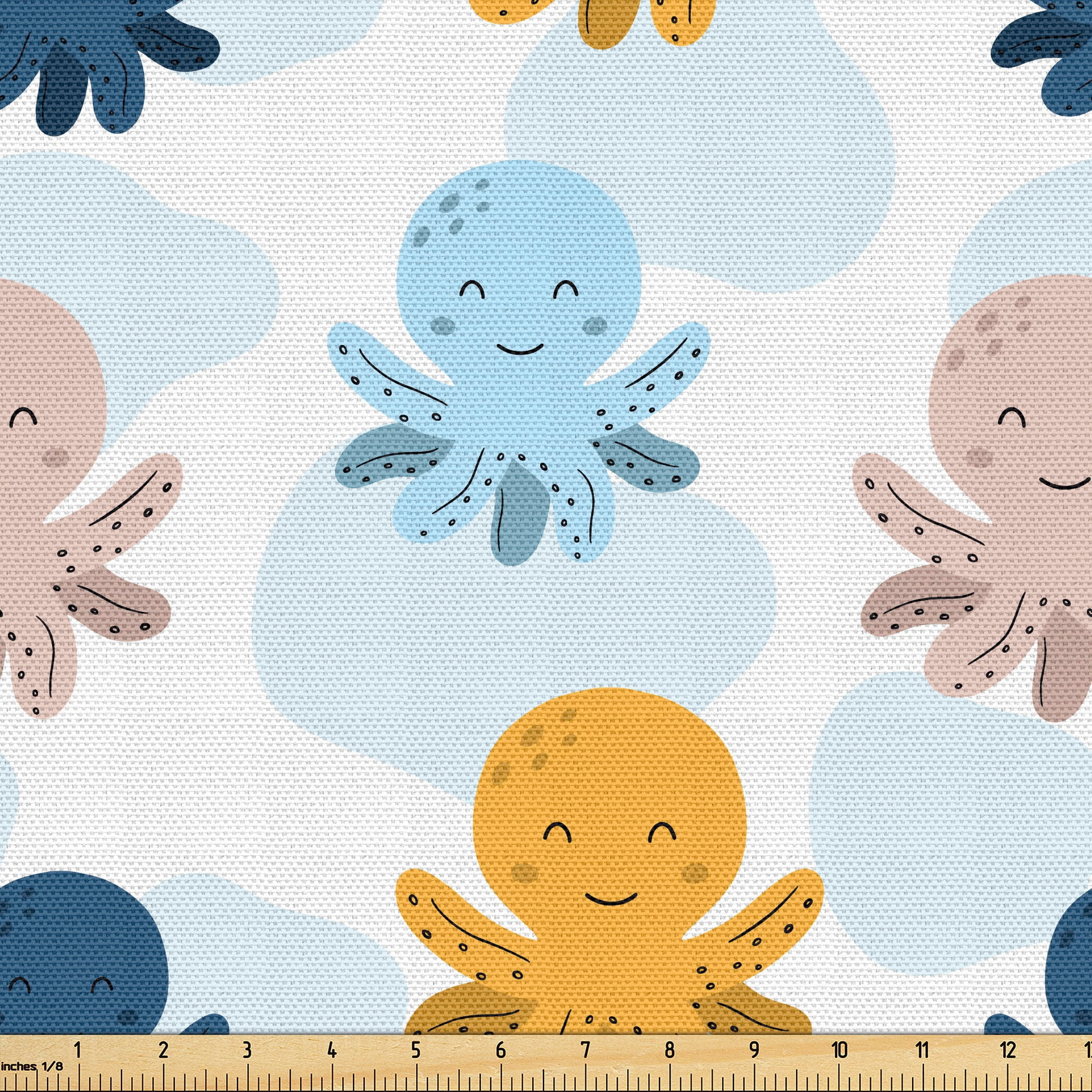 Ambesonne Octopus Fabric by the Yard Upholstery, Happy Marine Animals ...