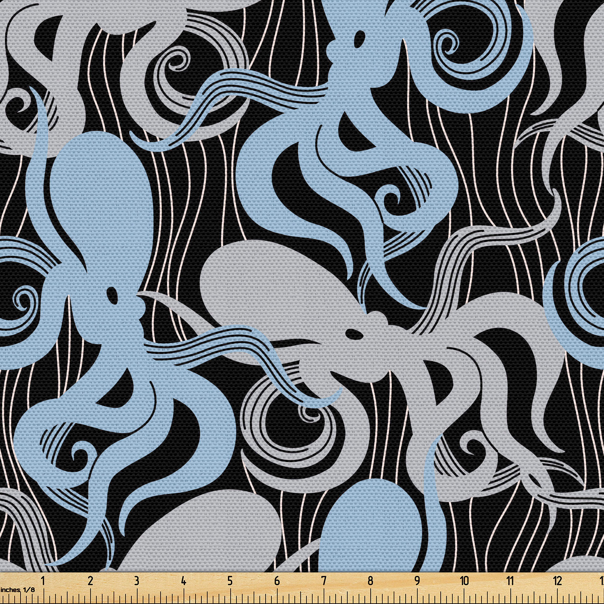 Ambesonne Octopus Fabric by the Yard Upholstery, Overlapping Sea ...