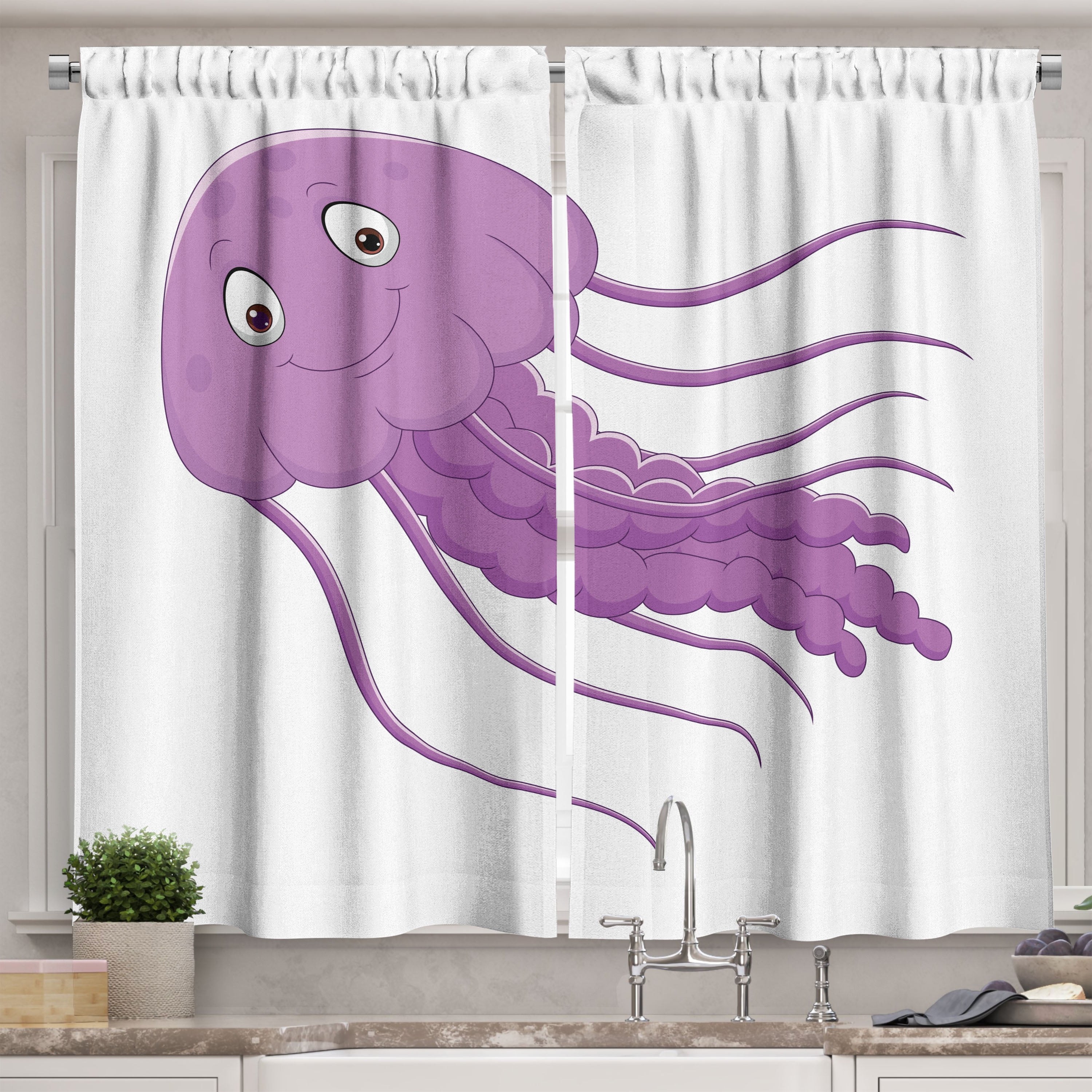 Ambesonne Octopus Kitchen Curtains, Funny Marine Animal Art, 55"x39 ...