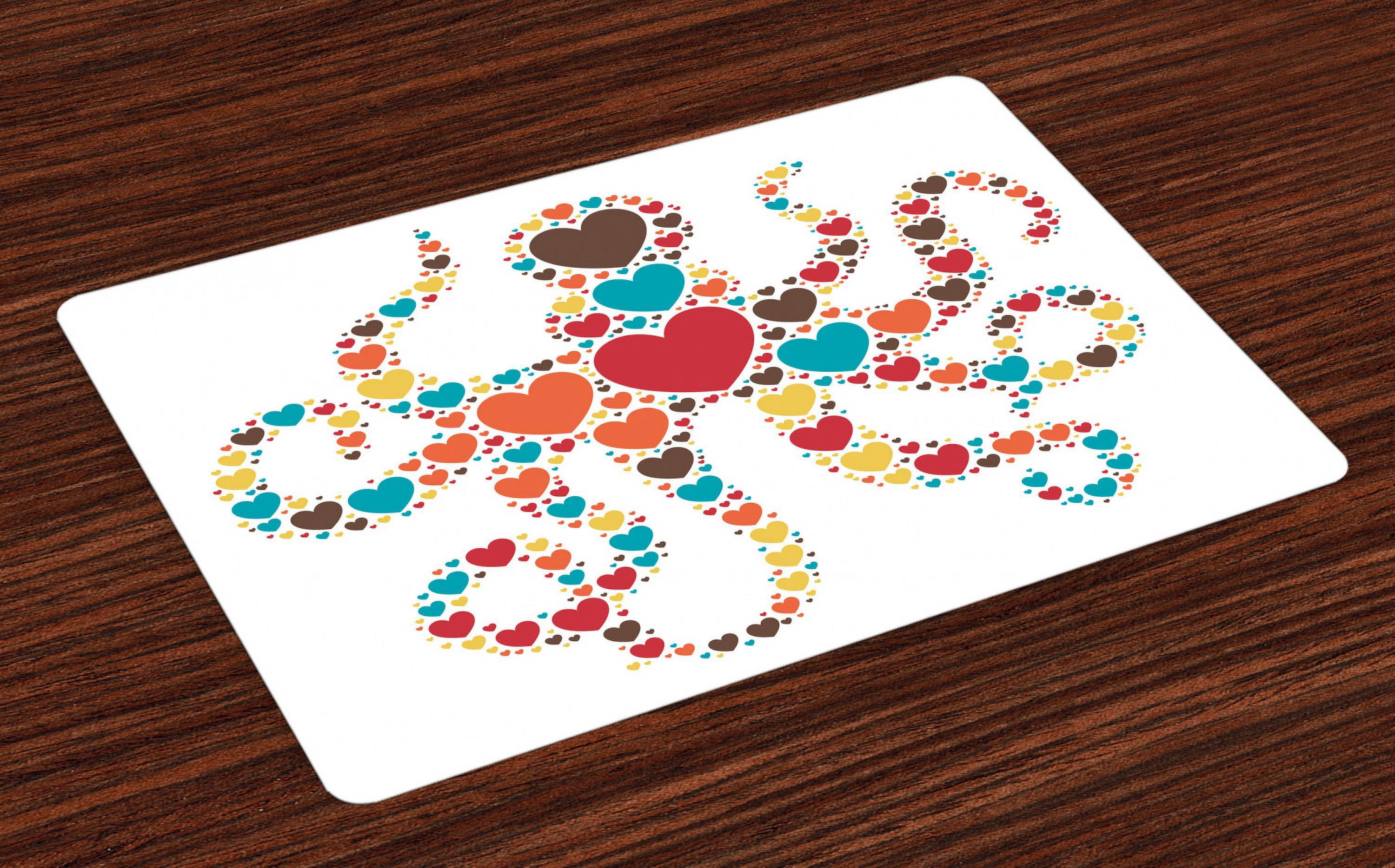 Ambesonne Octopus Place Mats Set of 4, Shape with Hearts Love, Standard ...