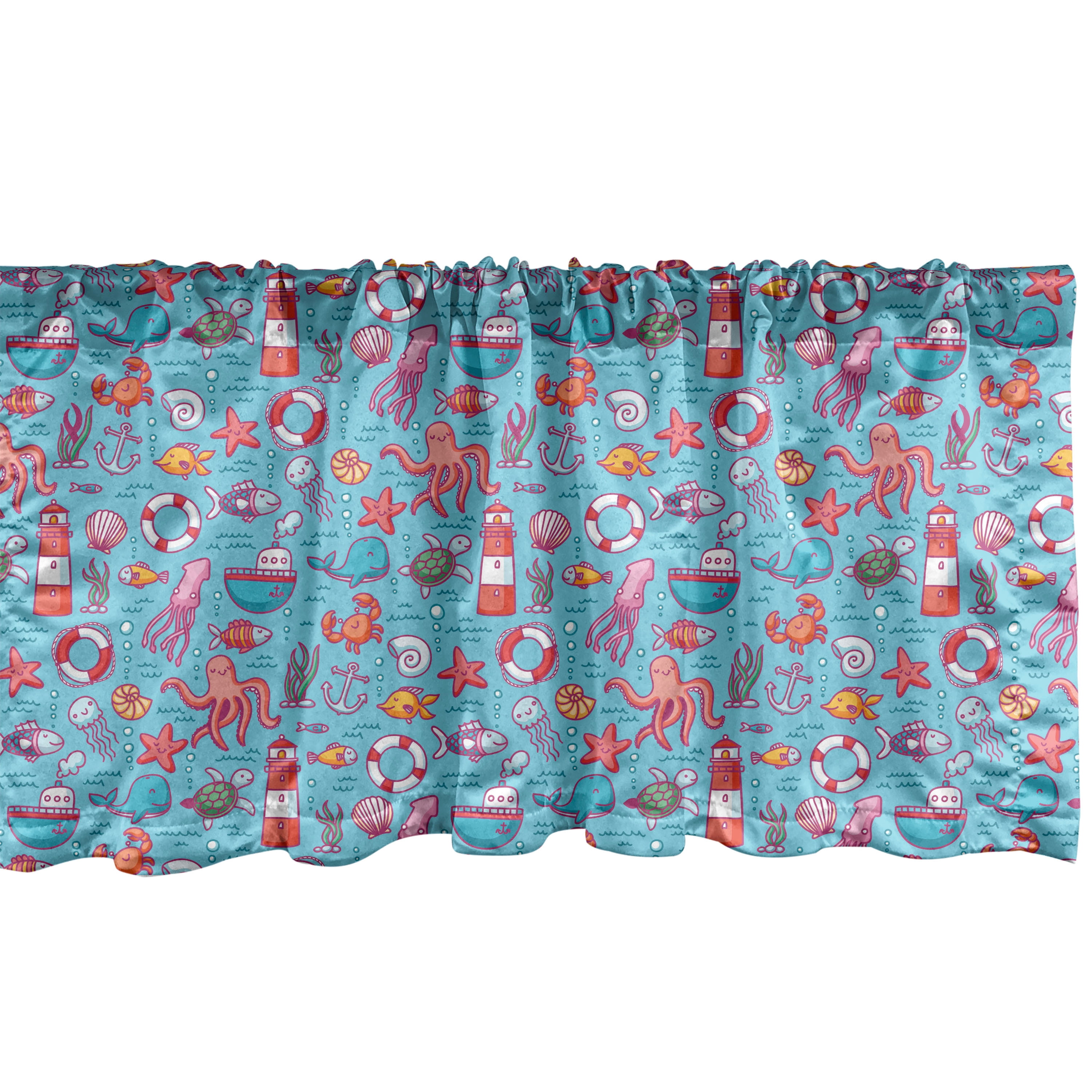 Ambesonne Octopus Ship Valance Pack of 2, Sea Cartoon, 42"X12", Sea ...