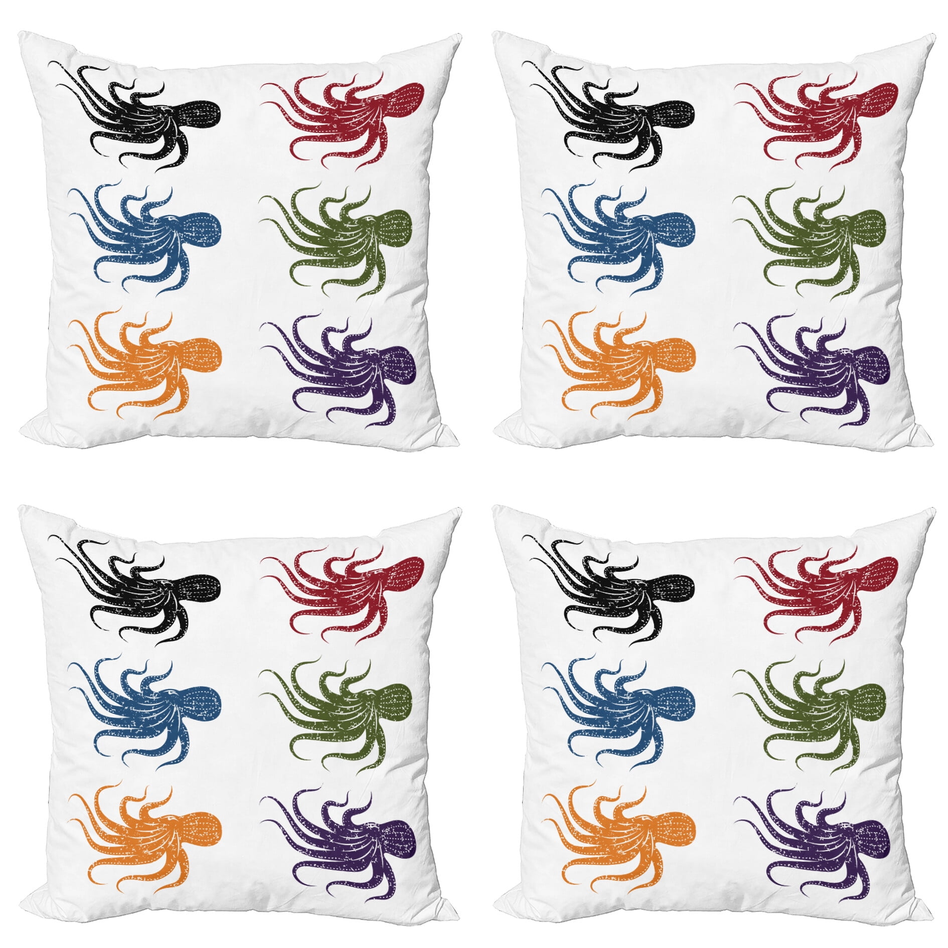 Ambesonne Octopus Throw Pillow Cover 4 Pack, Grunge Underwater Life, 16 ...