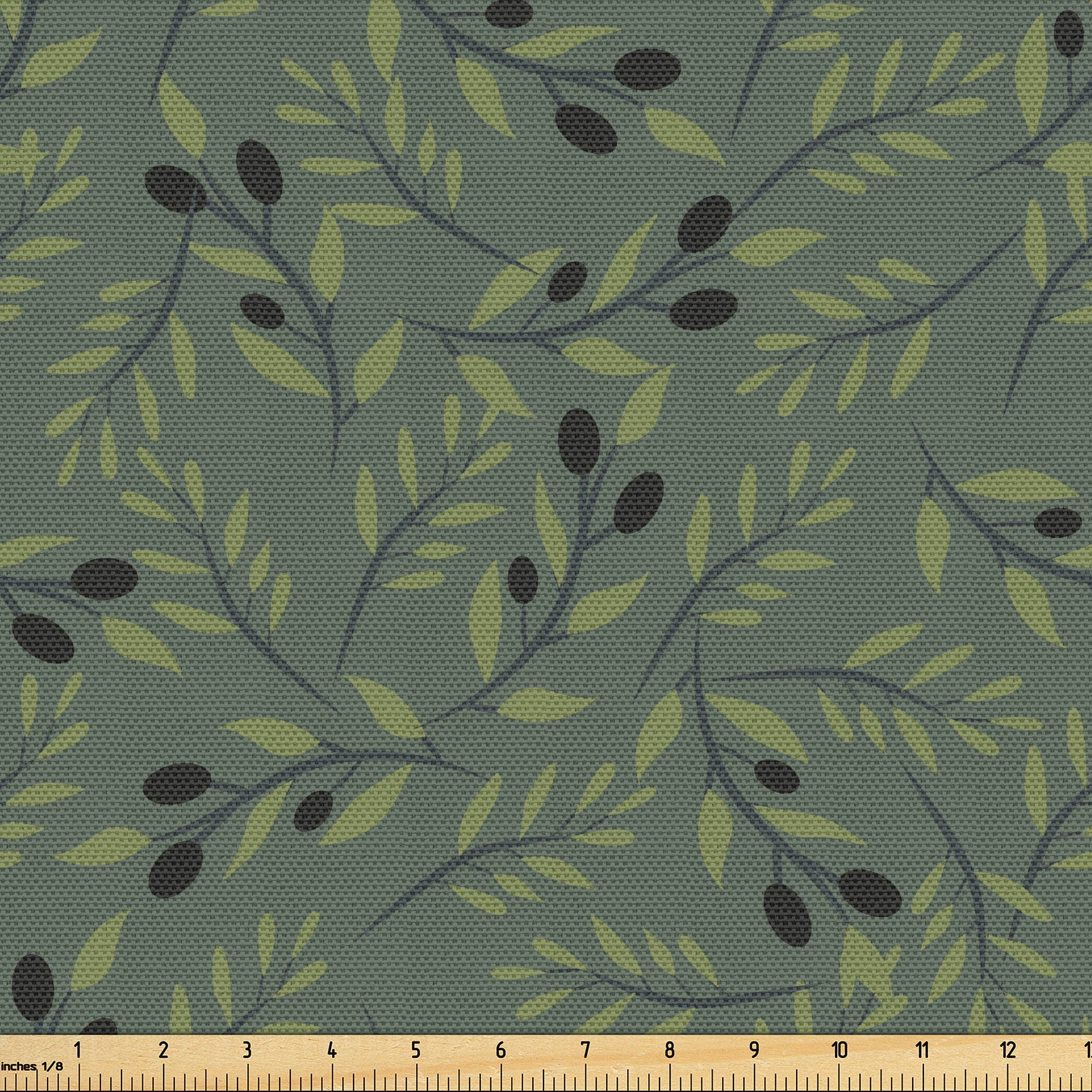 Ambesonne Olive Fabric by the Yard Upholstery, Pastel Tone Branches ...
