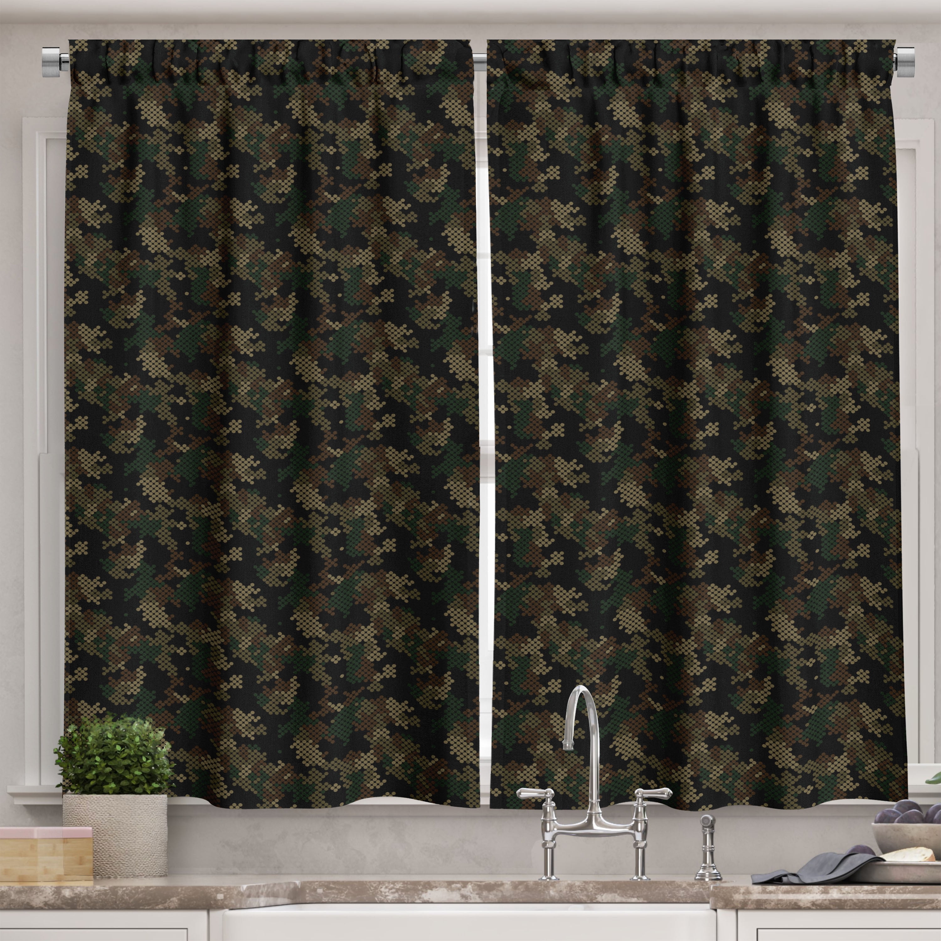 Ambesonne Olive Green Kitchen Curtains, Circles Camouflage Art, 55"x36 ...