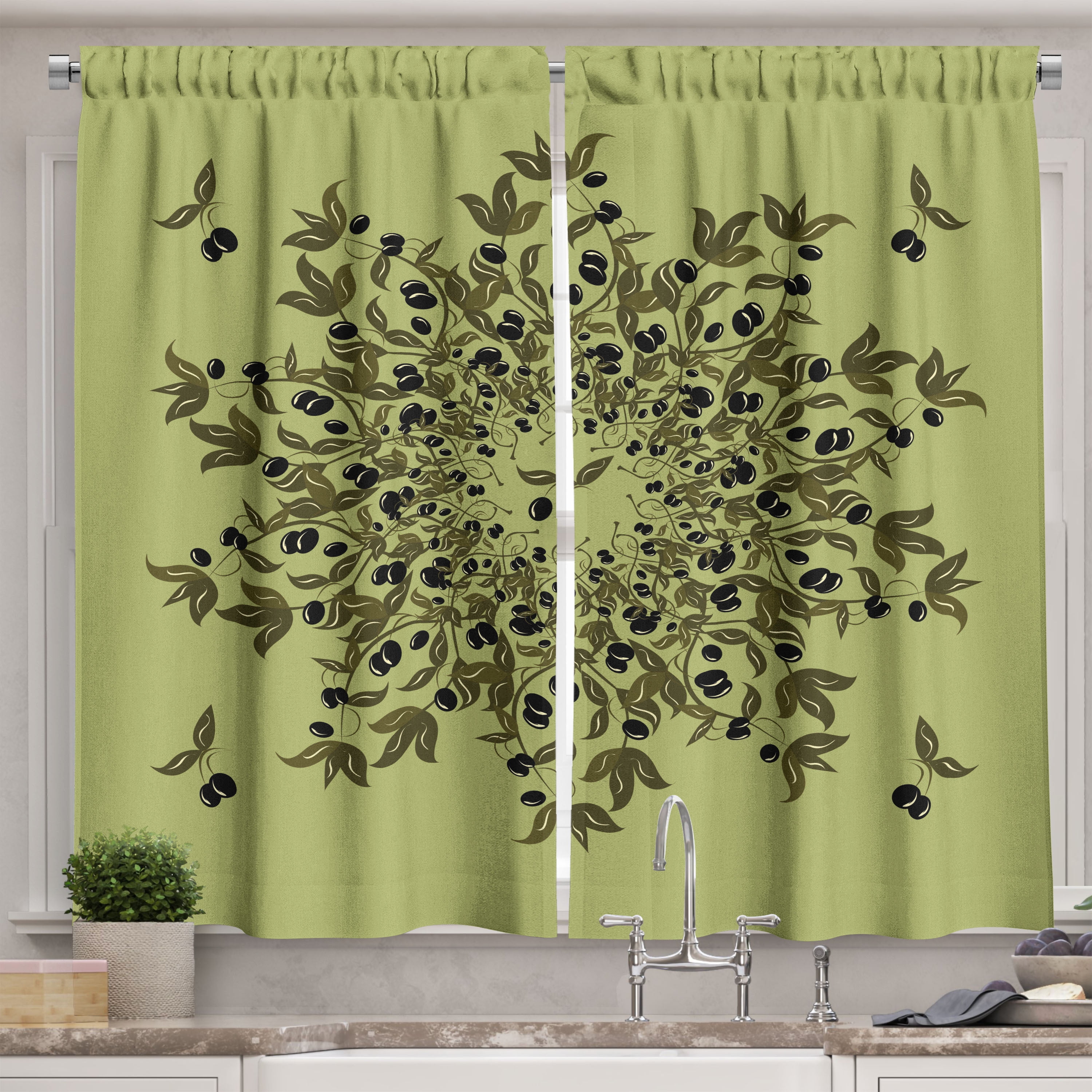 Ambesonne Olive Green Kitchen Curtains, Fruit Branches, 55"x39", Olive ...