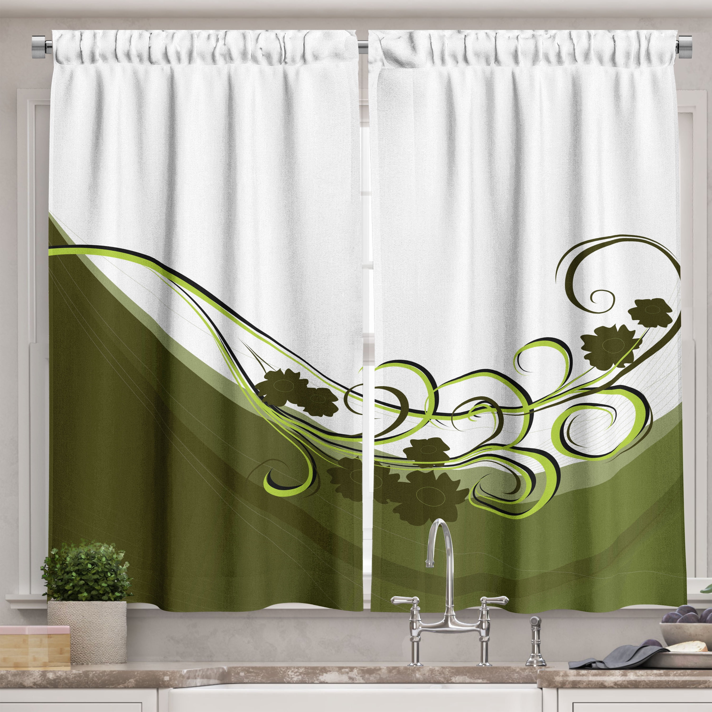 Ambesonne Olive Green Kitchen Curtains, Wedding Inspired, 55"x45", Pale ...