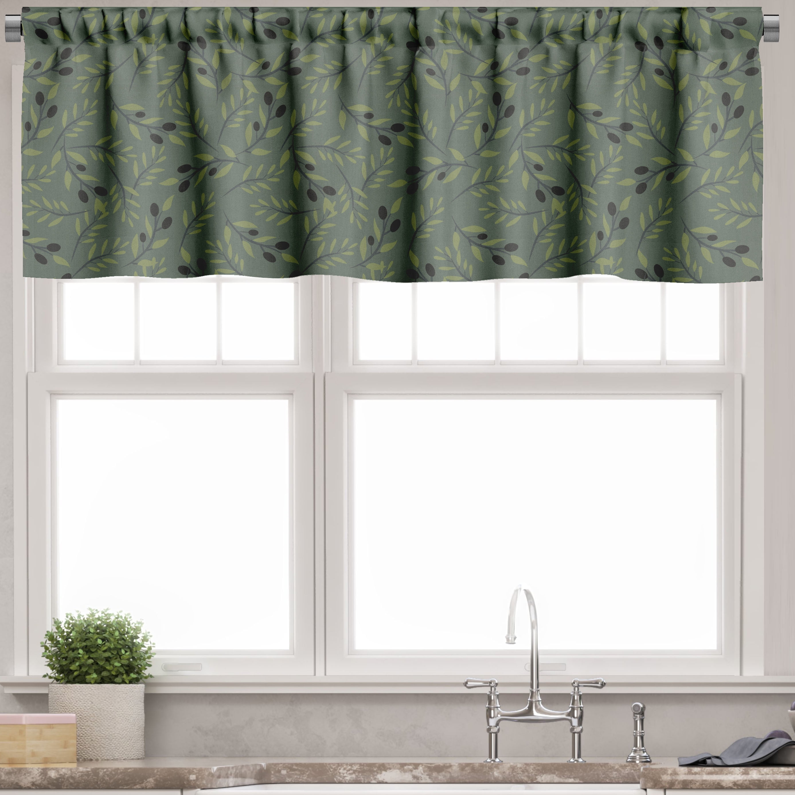 Ambesonne Olive Valance Pack of 2, Pastel Tone Branches Leaves, 54"X18 ...