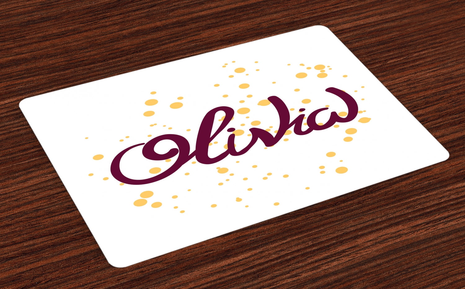Ambesonne Olivia Place Mats Set of 4, Traditional Girl Name, Standard Size, Maroon and Mustard ...