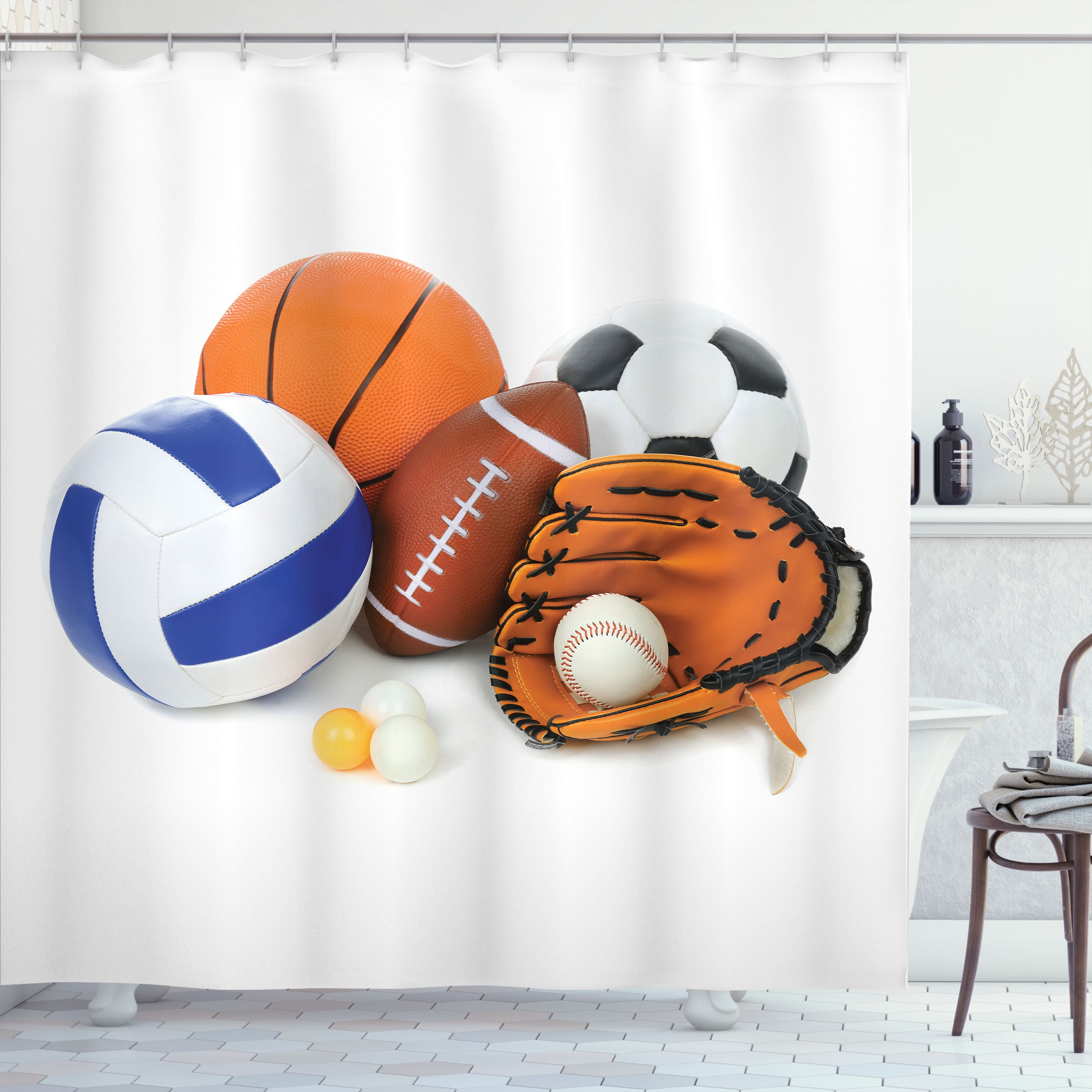 Ambesonne Olympics Shower Curtain, Ping Pong Volleyball, 69"Wx70"L ...
