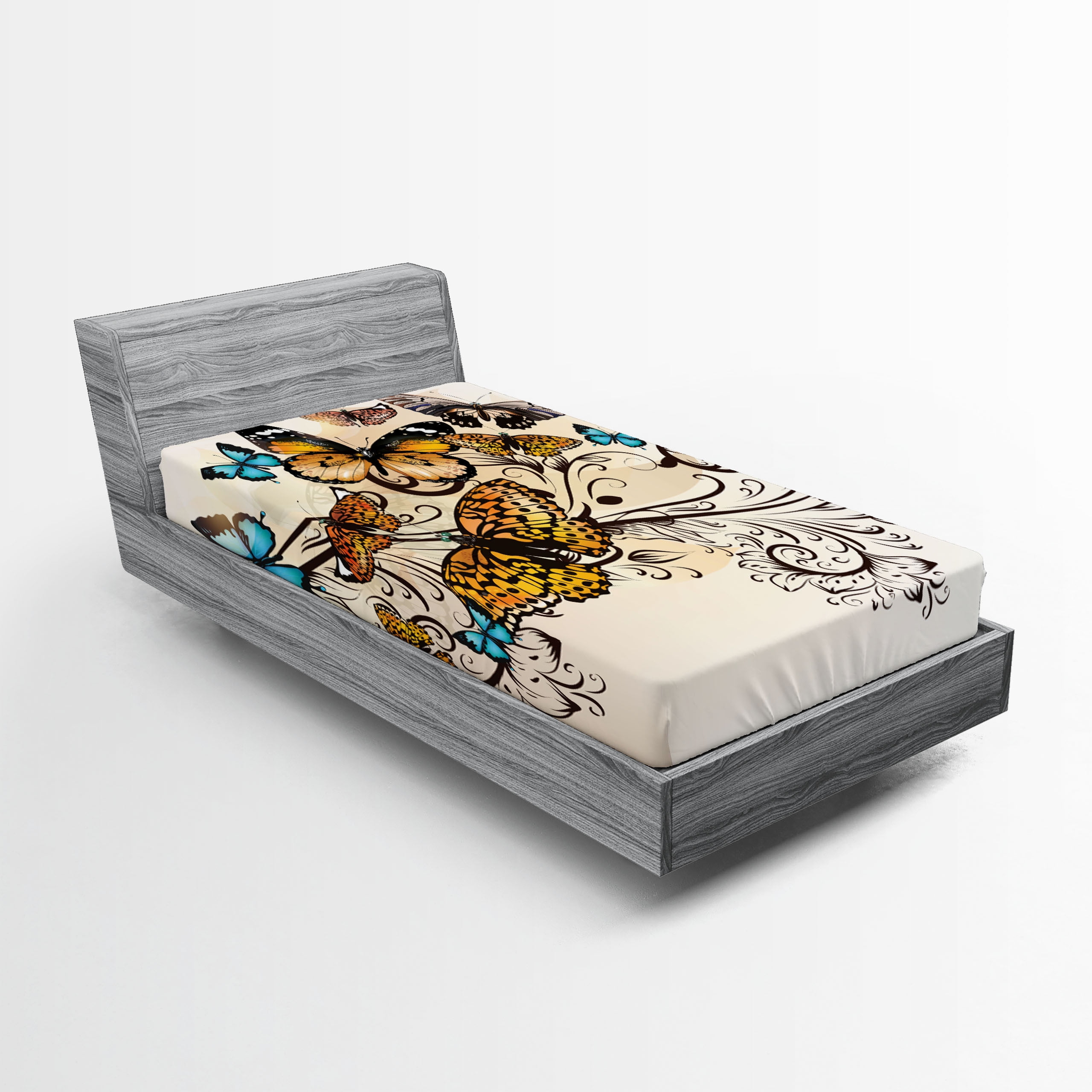 Ambesonne Ombre Fitted Sheet, Monarch Vintage Damask, Twin XL Size ...