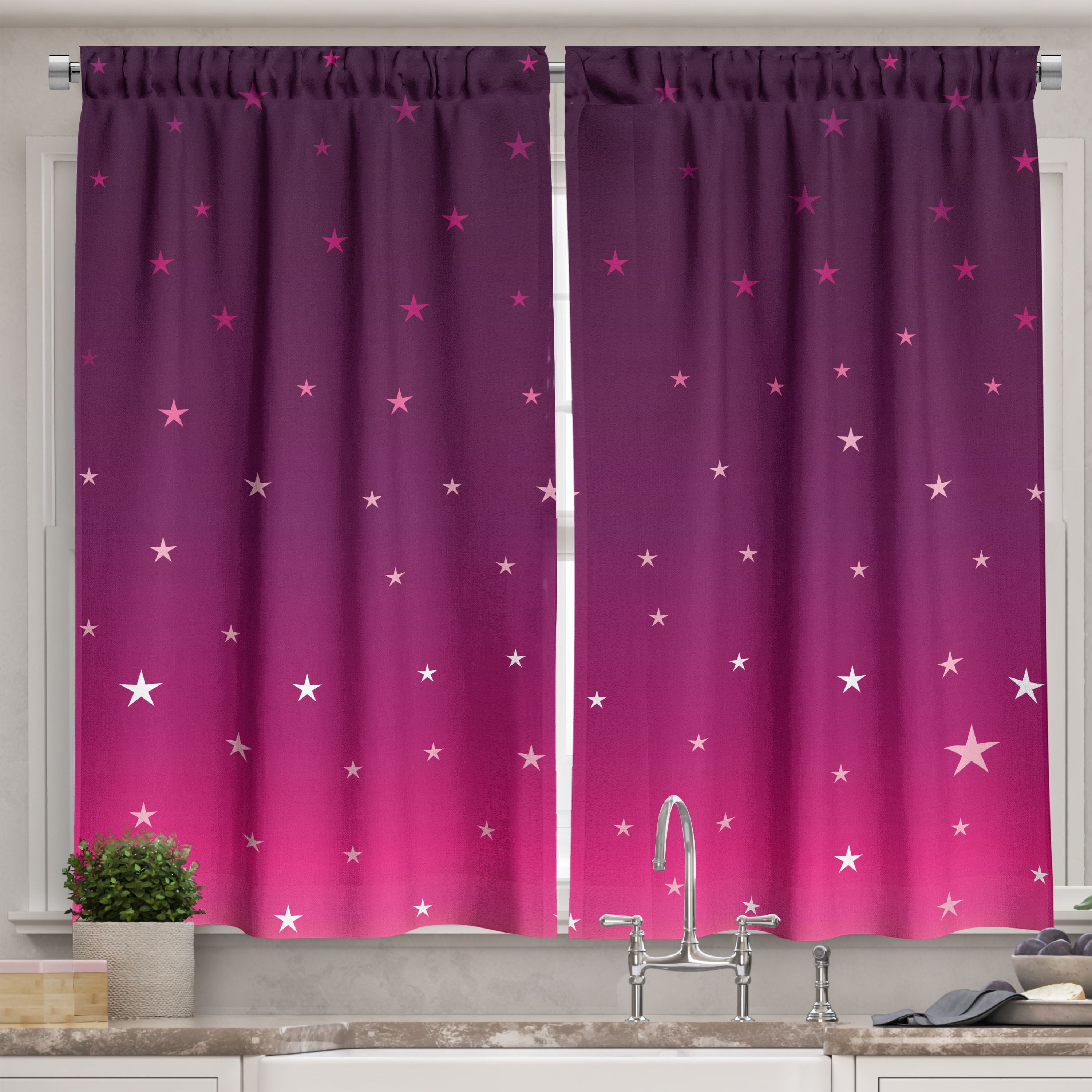 Ambesonne Ombre Kitchen Curtains, Colorful Stars Pattern Boho, 55"x36 ...