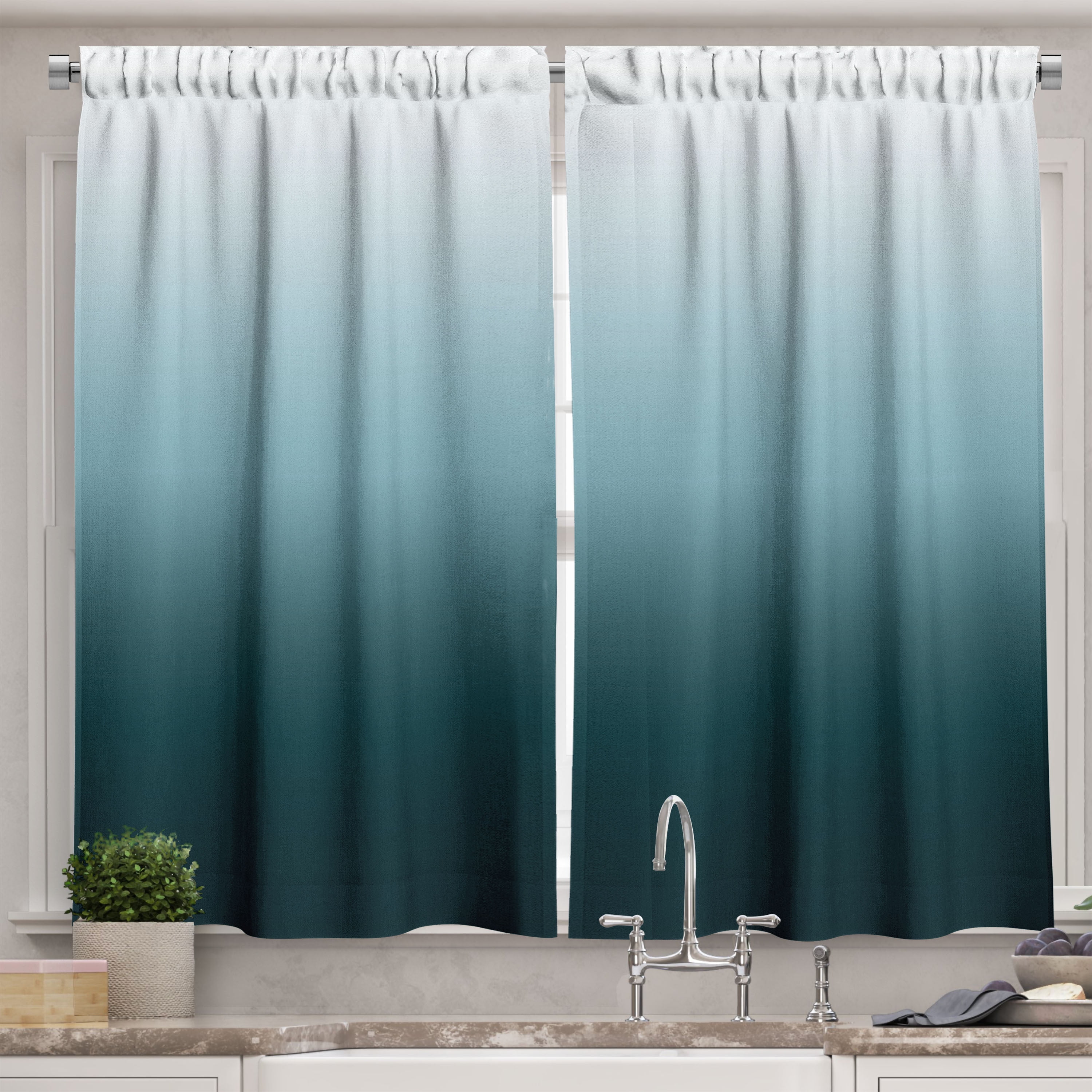 Ambesonne Ombre Kitchen Curtains, Teal Shades Design, 55"x45", Teal ...