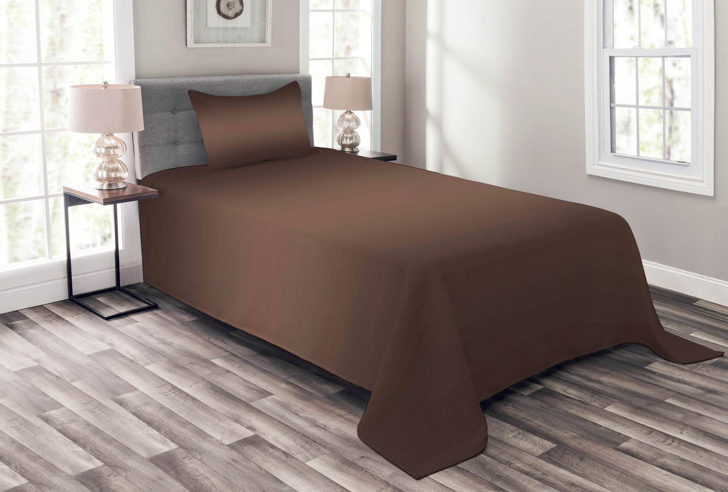 Ambesonne Ombre Quilted Bedspread Set 2 Pcs, Digital Brown Room, Twin ...