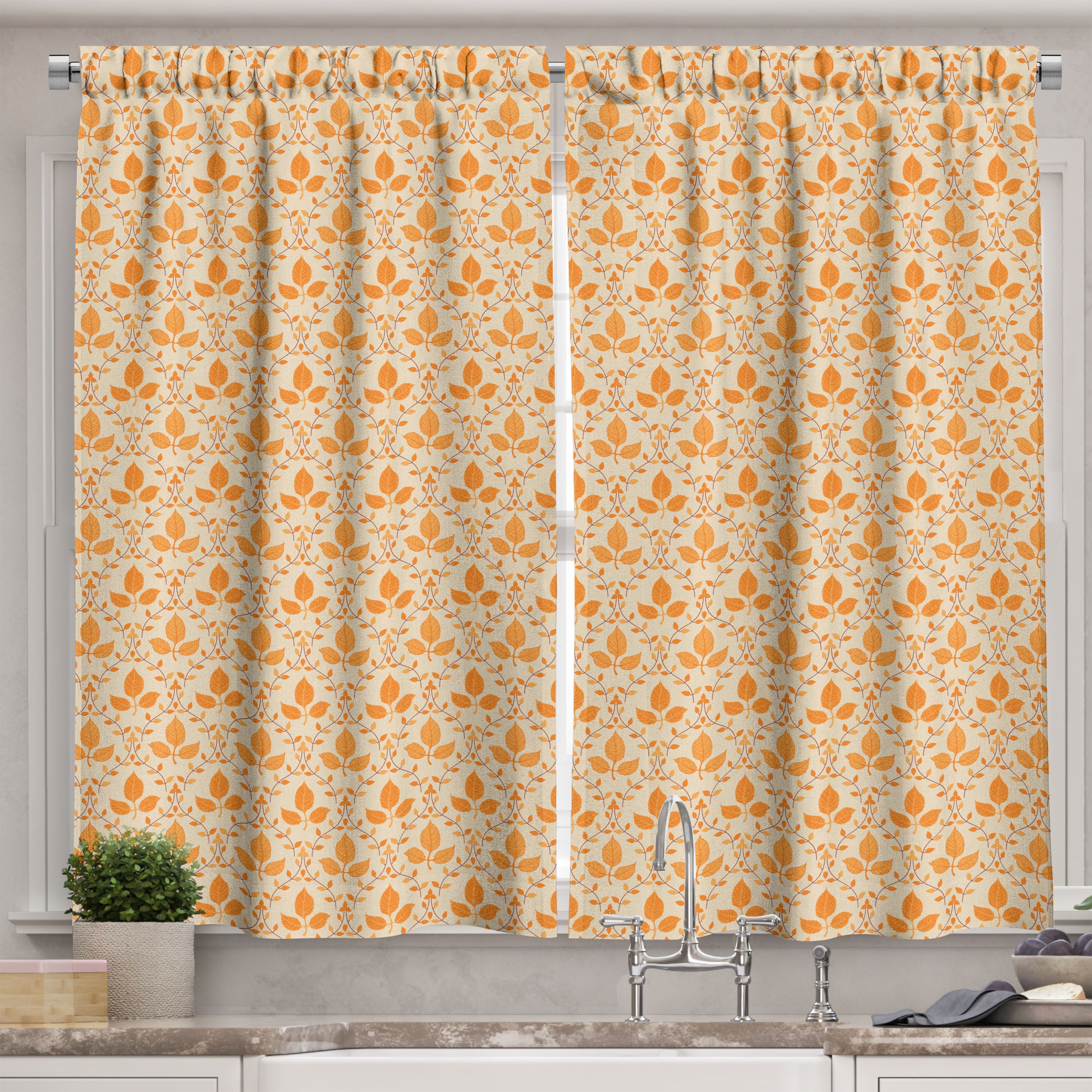 Ambesonne Orange Beige Kitchen Curtains, Autumn Foliage, 55"x39 ...