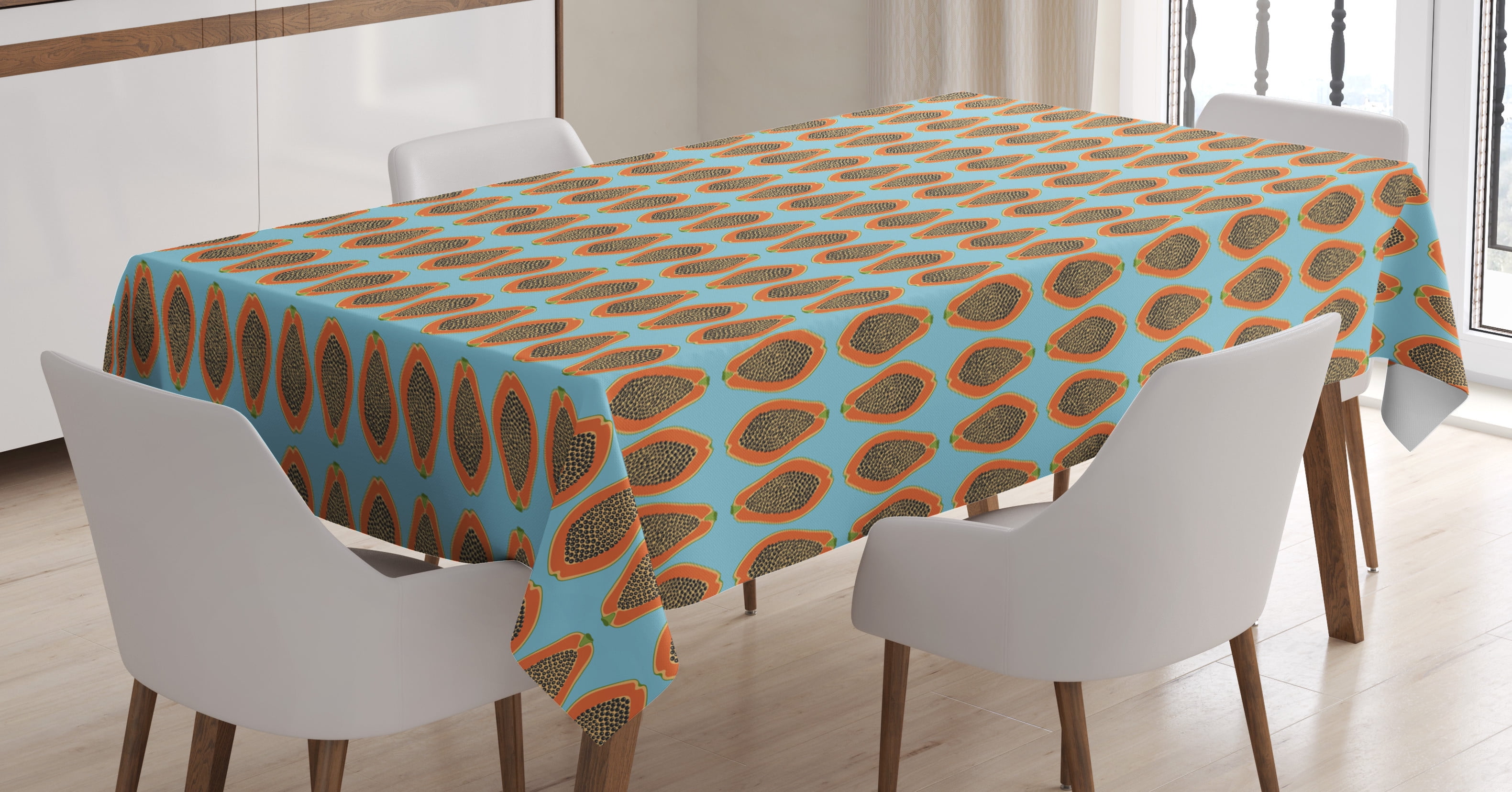 Ambesonne Orange Blue Tablecloth Rectangular Table Cover, Halved Tropic ...