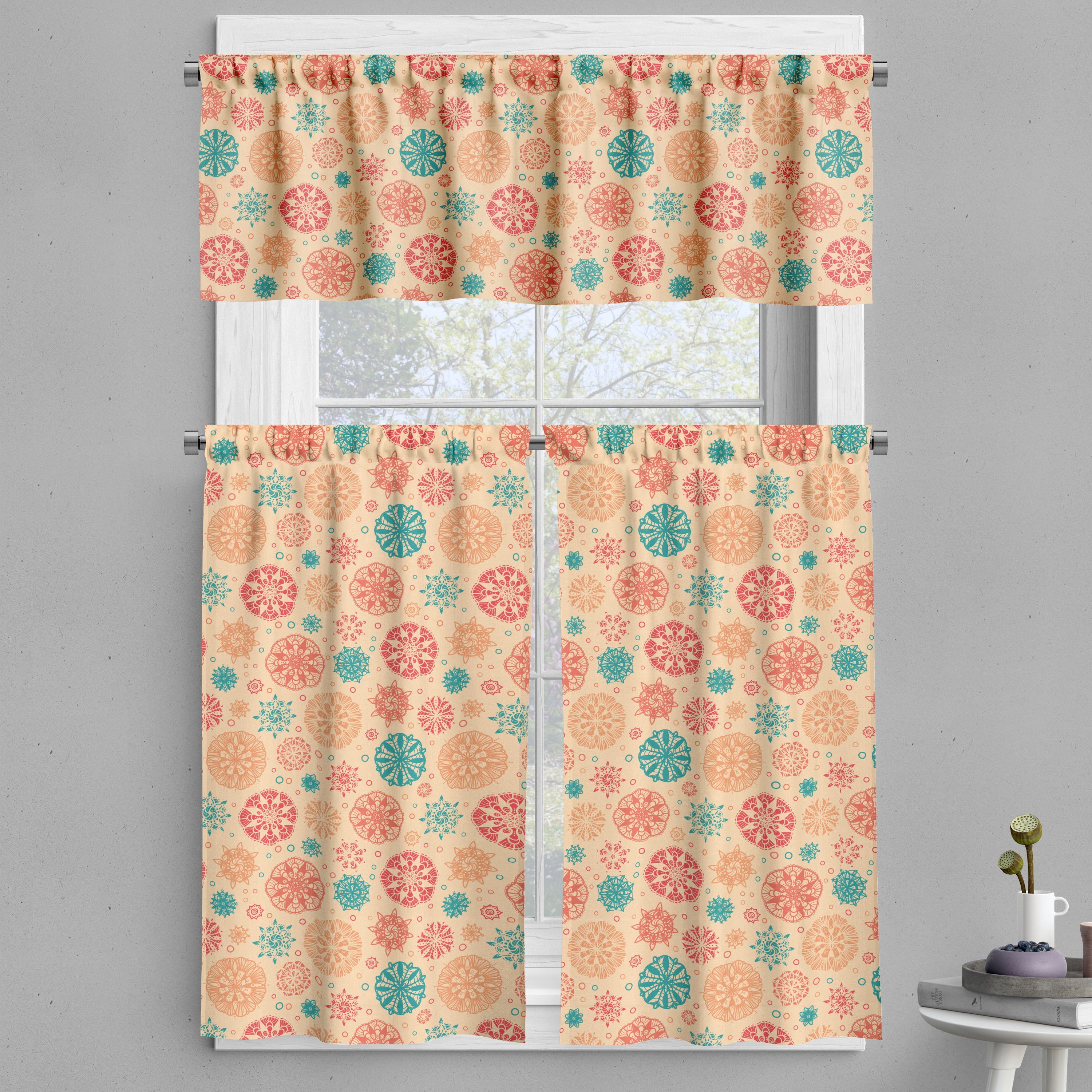 Ambesonne Orange Boho Valance & Curtain, Mandala Flowers Circles, 55 ...