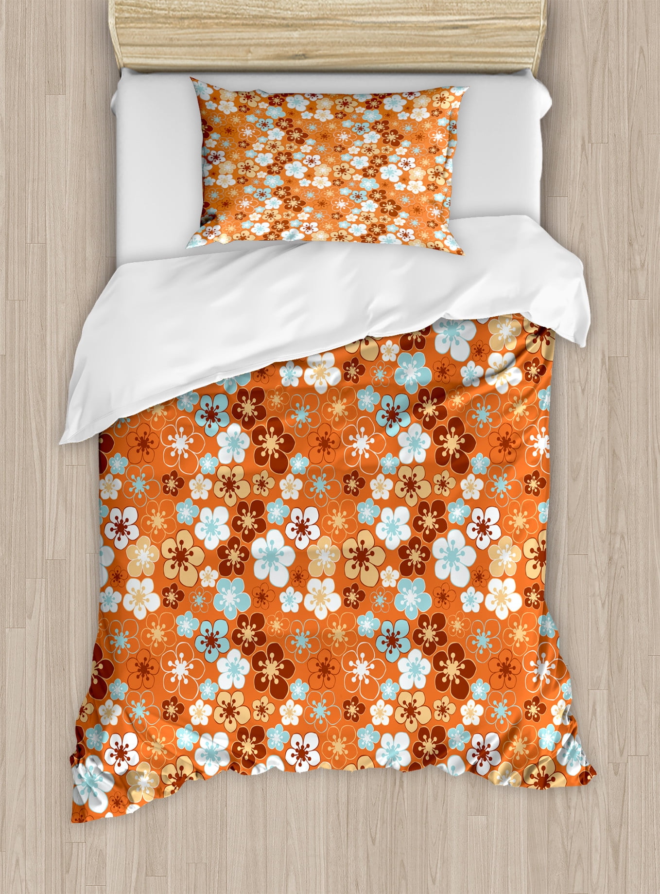Ambesonne Orange Duvet Cover Sets, Doodle Summer Flora, 2-Twin, Sky ...