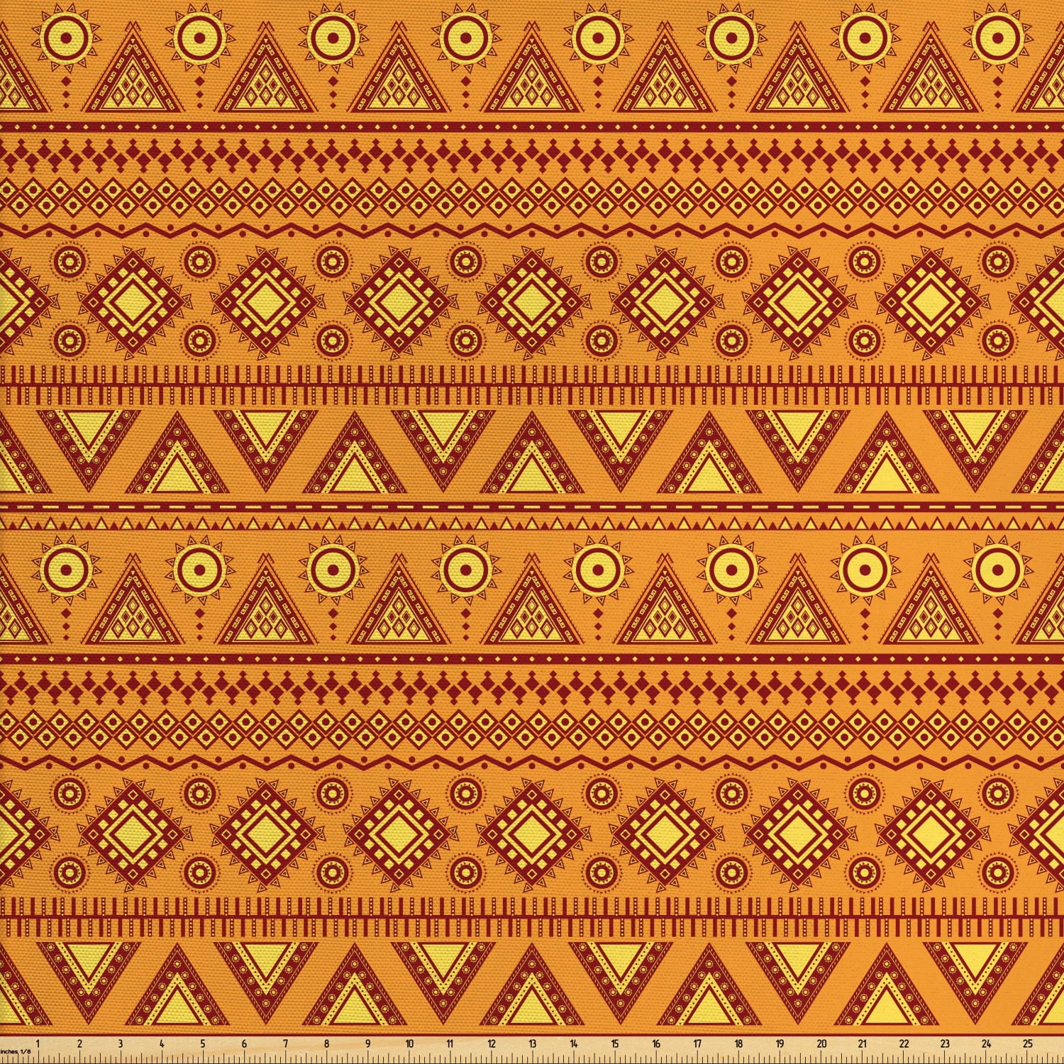 Ambesonne Orange Fabric by the Yard Upholstery, Aztec Sun Geometric ...
