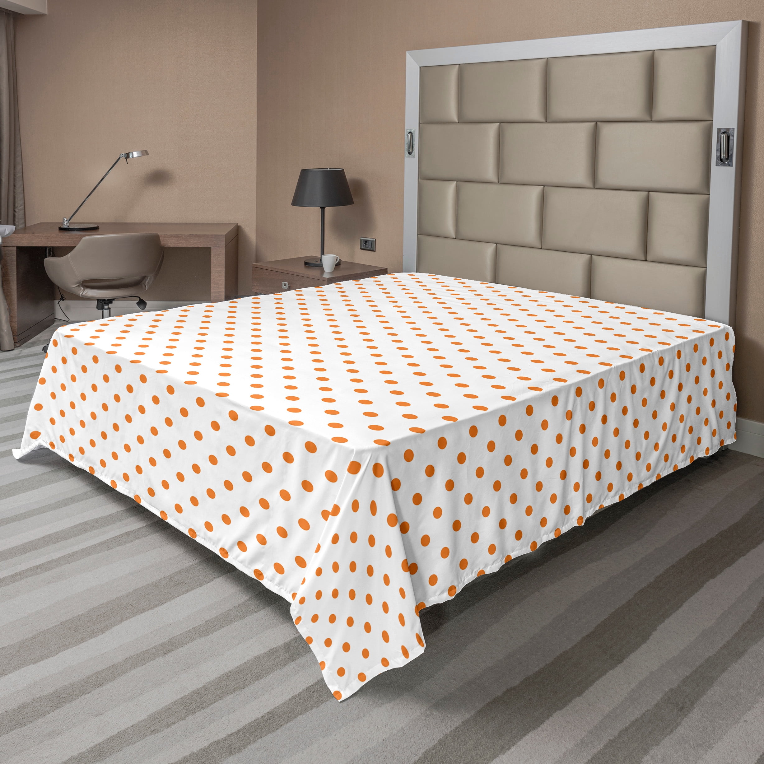 Ambesonne Orange Flat Sheet, Spotted Tile Pattern, Queen Size, Orange ...