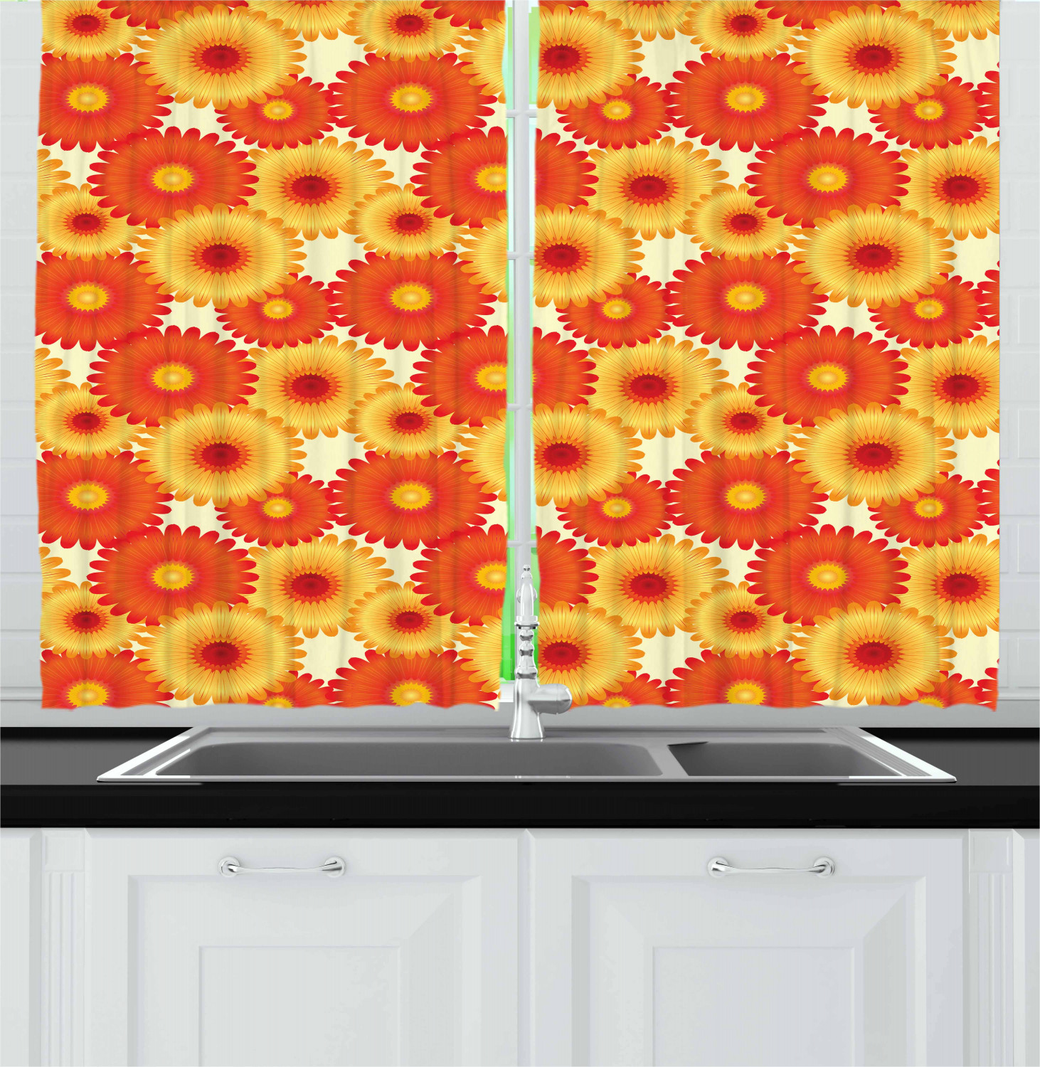 Ambesonne Orange Kitchen Curtains, Gerbera Petals Graphic, 55"x39 ...