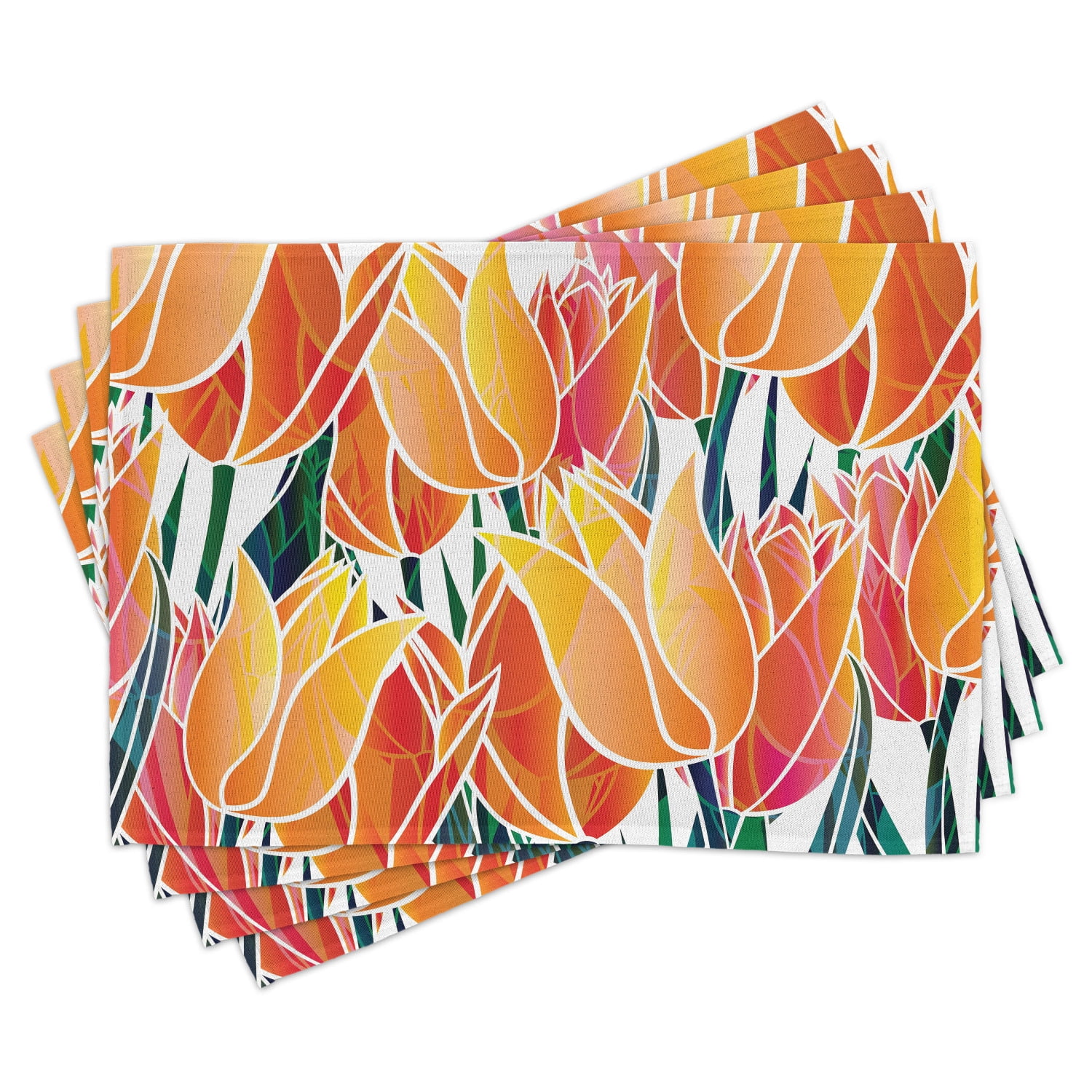 Ambesonne Orange Place Mats Set of 4, Floral Tulip Garden, Standard ...