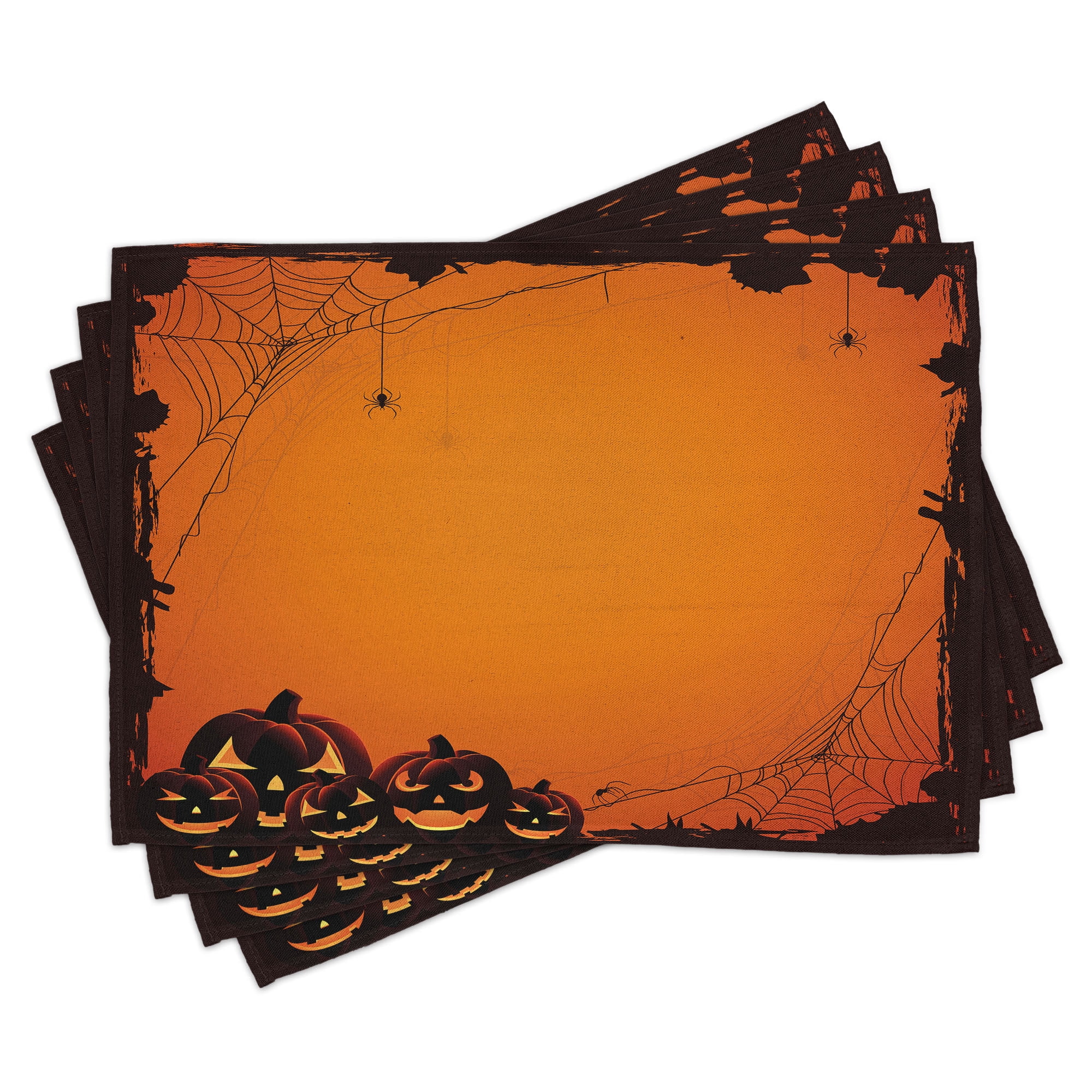 Ambesonne Orange Place Mats Set of 4, Halloween Pumpkin Scary, Standard ...