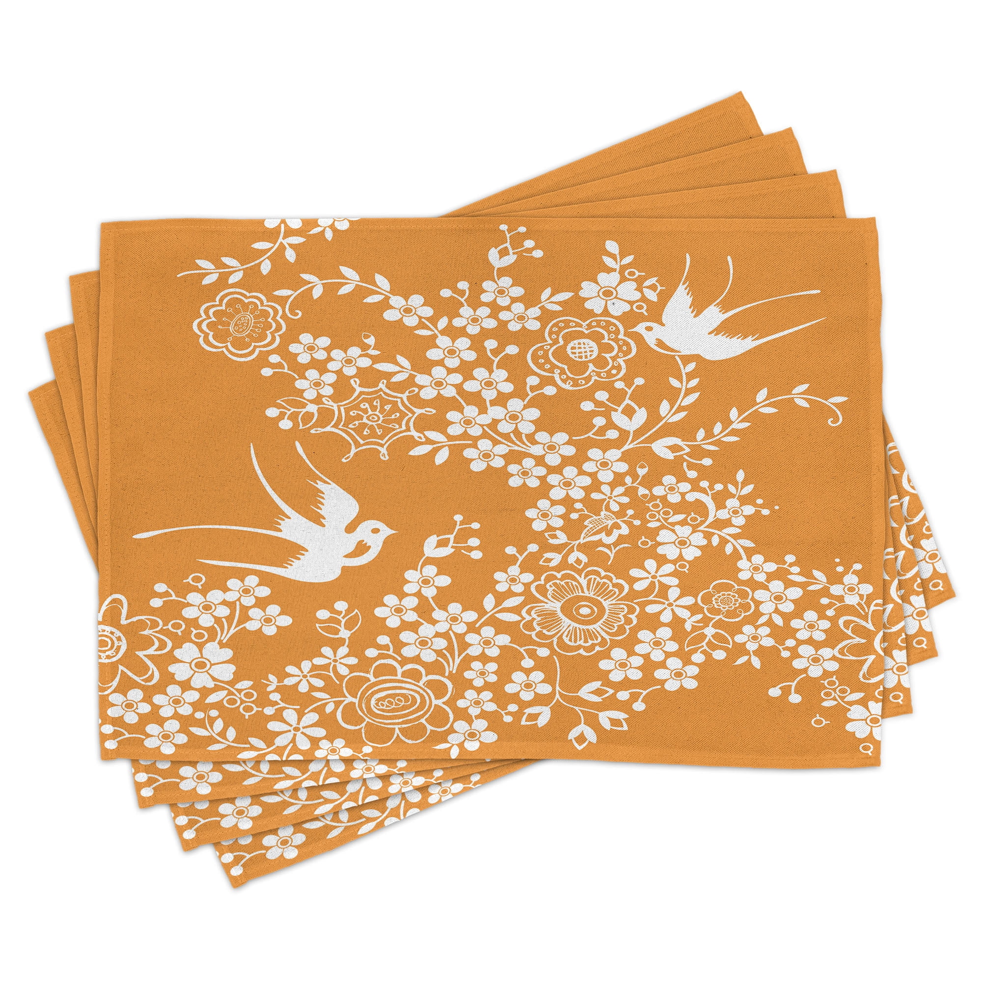 Ambesonne Orange Place Mats Set of 4, Japanese Tree Birds Art, Standard ...