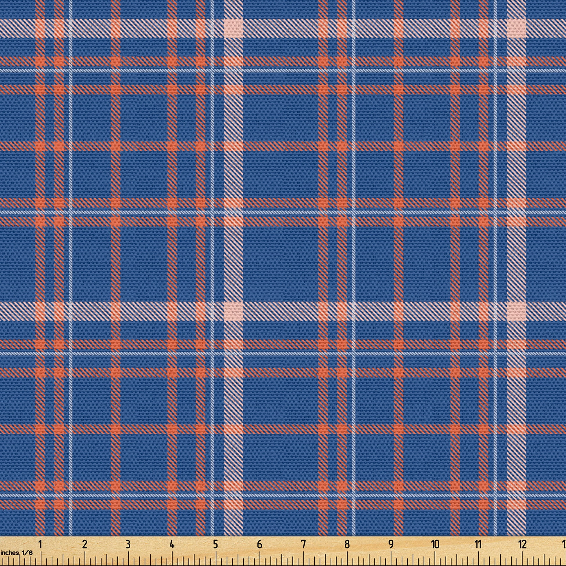 Ambesonne Orange Plaid Fabric by the Yard Upholstery, Dash Line Classic ...