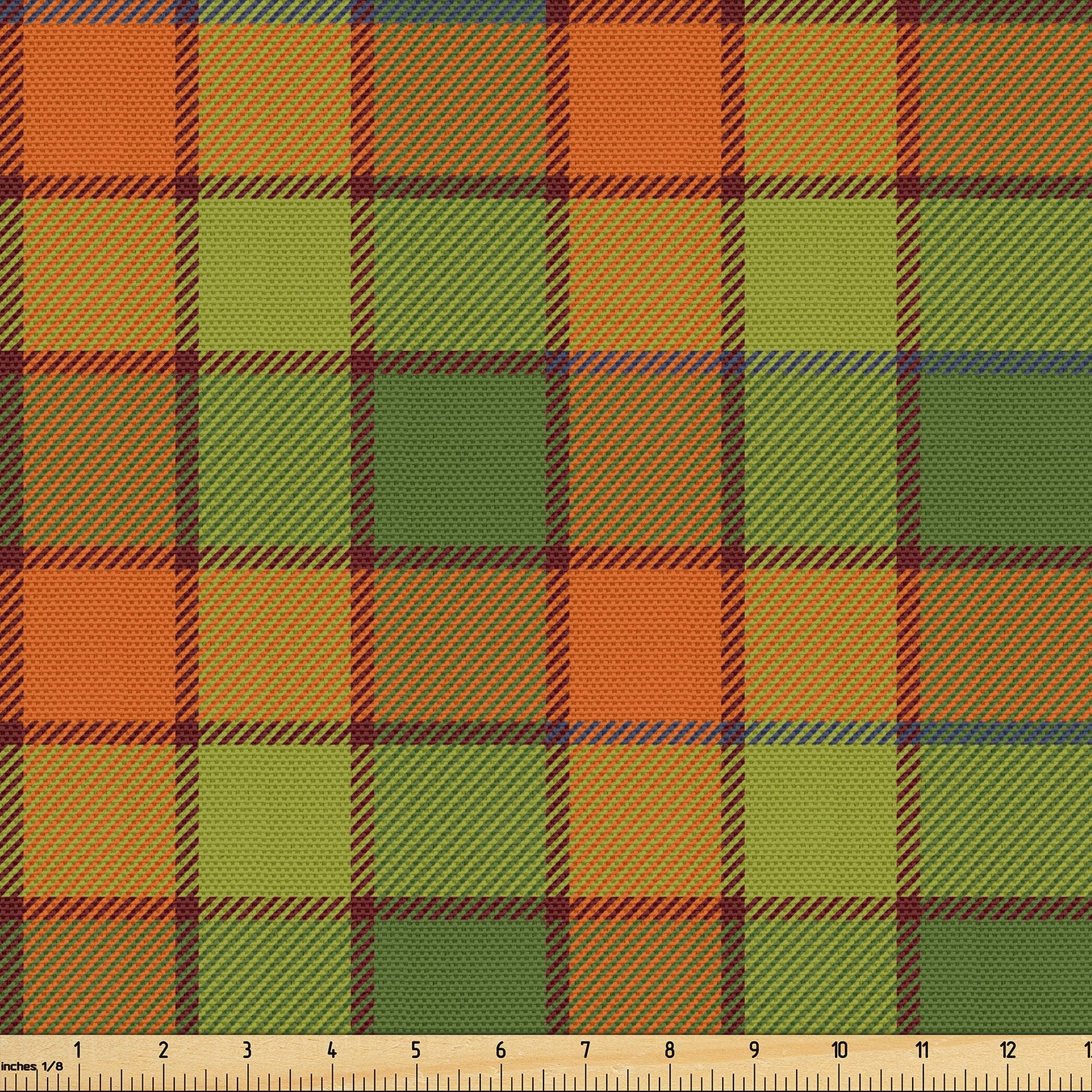 Ambesonne Orange Plaid Fabric by the Yard Upholstery, Tartan Squares ...