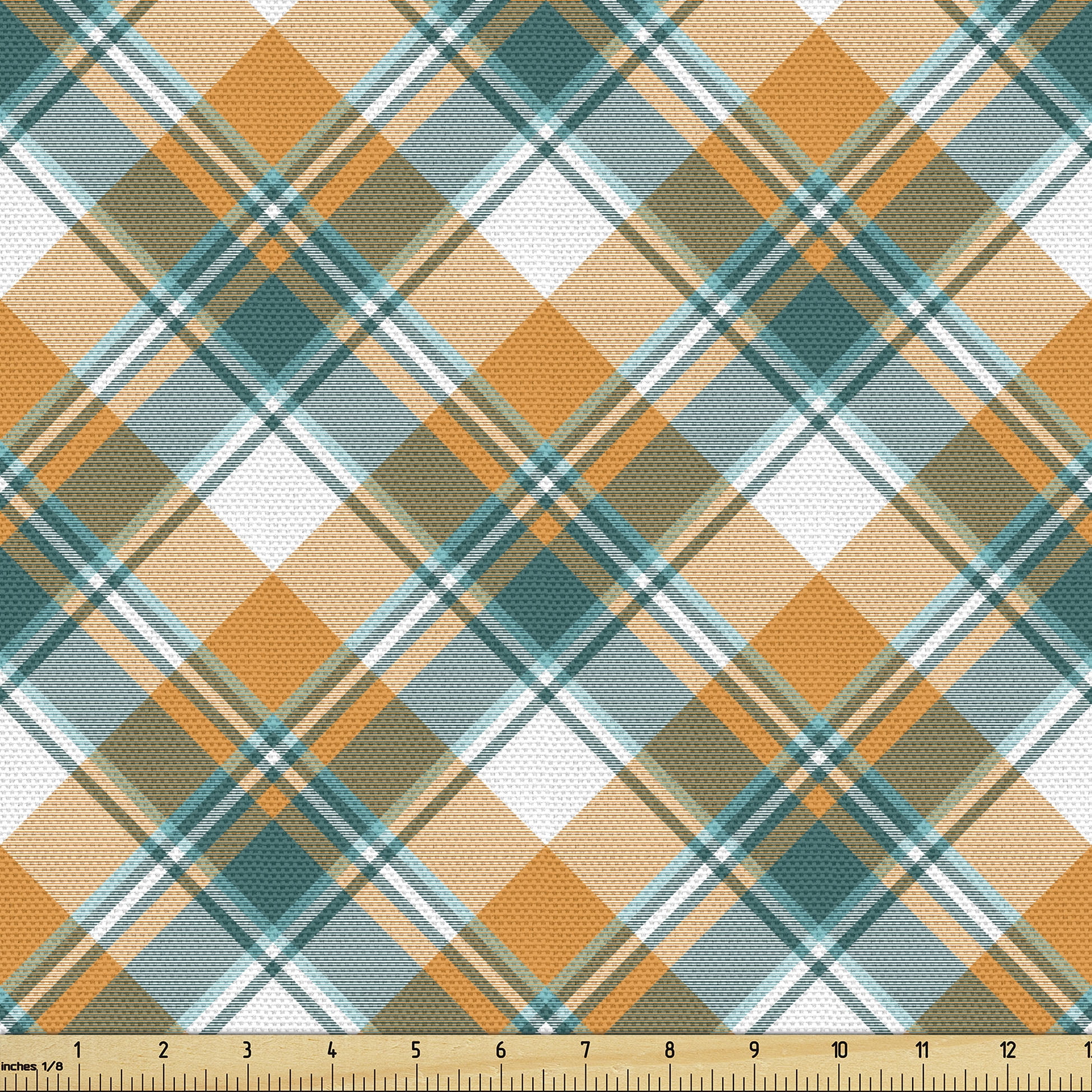 Ambesonne Orange Plaid Fabric by the Yard Upholstery, Teal Details ...