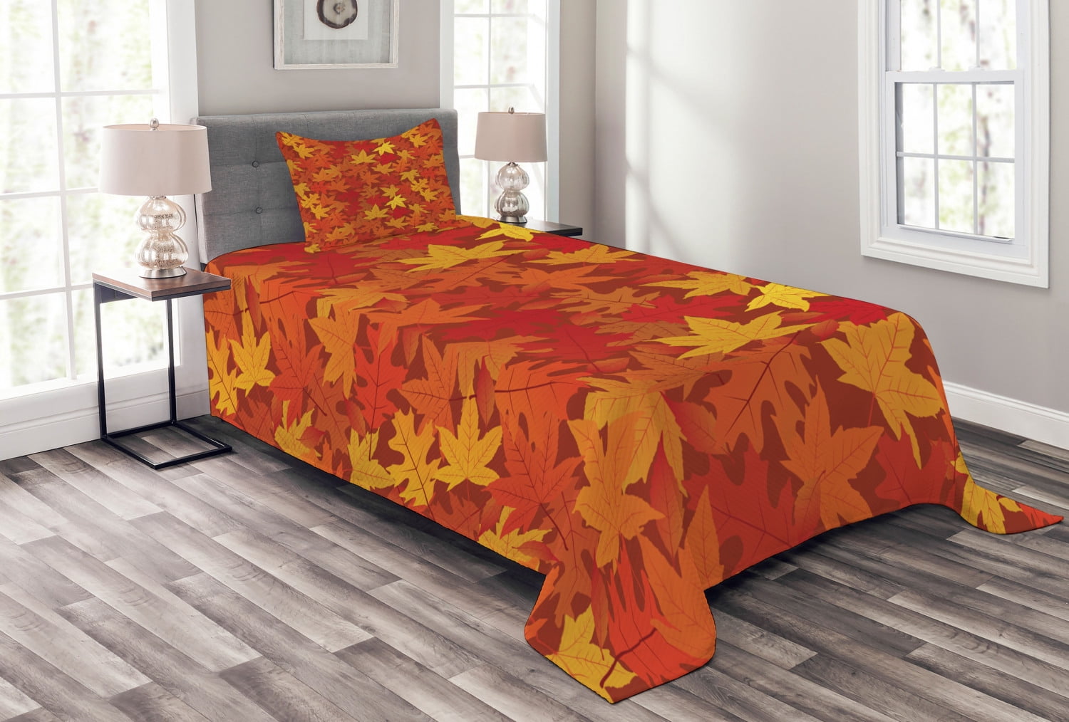 Ambesonne Orange Quilted Bedspread Set 2 Pcs, Nature Designs, Twin Size ...