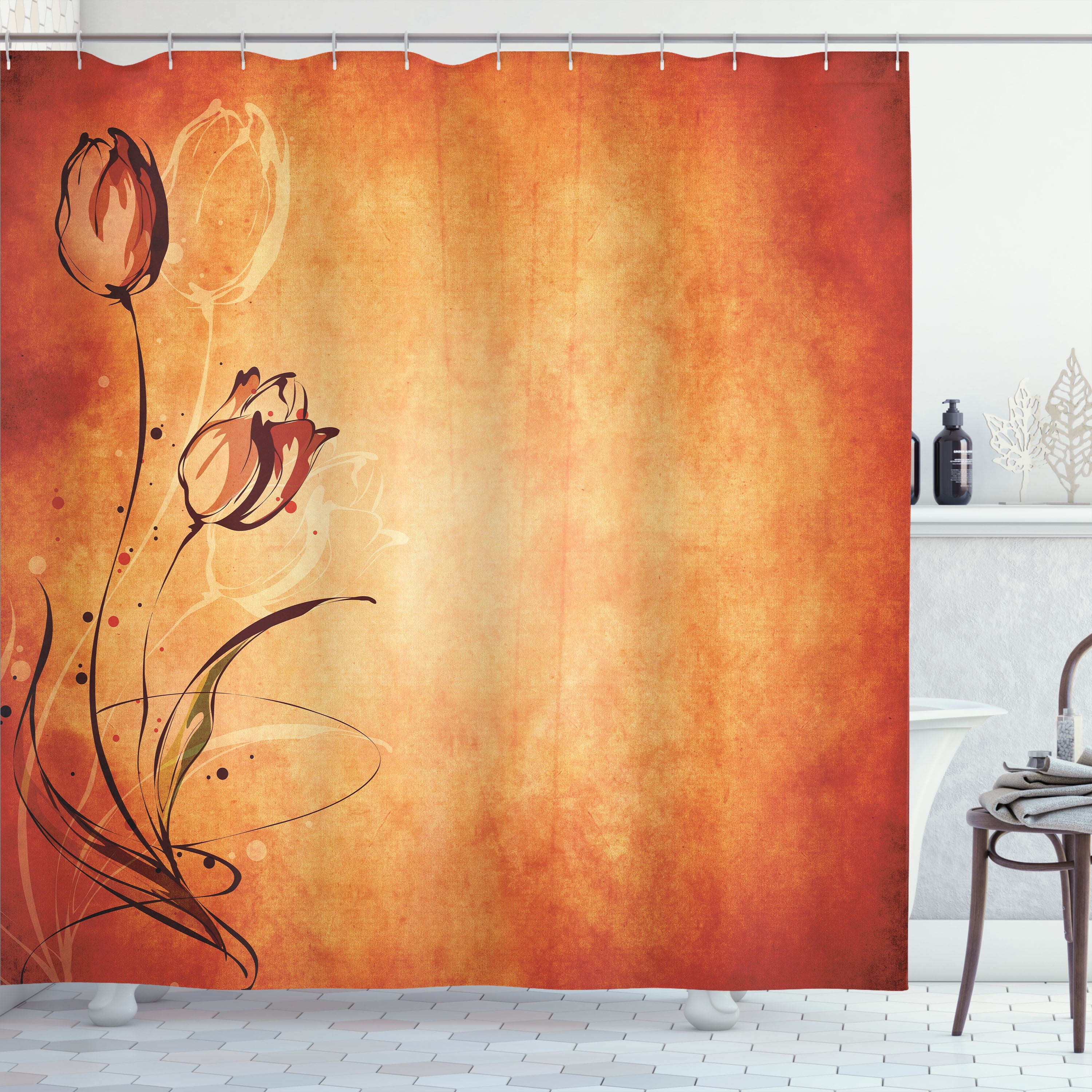 Ambesonne Orange Shower Curtain, Vintage Style Rose Bloom, 69"Wx70"L ...