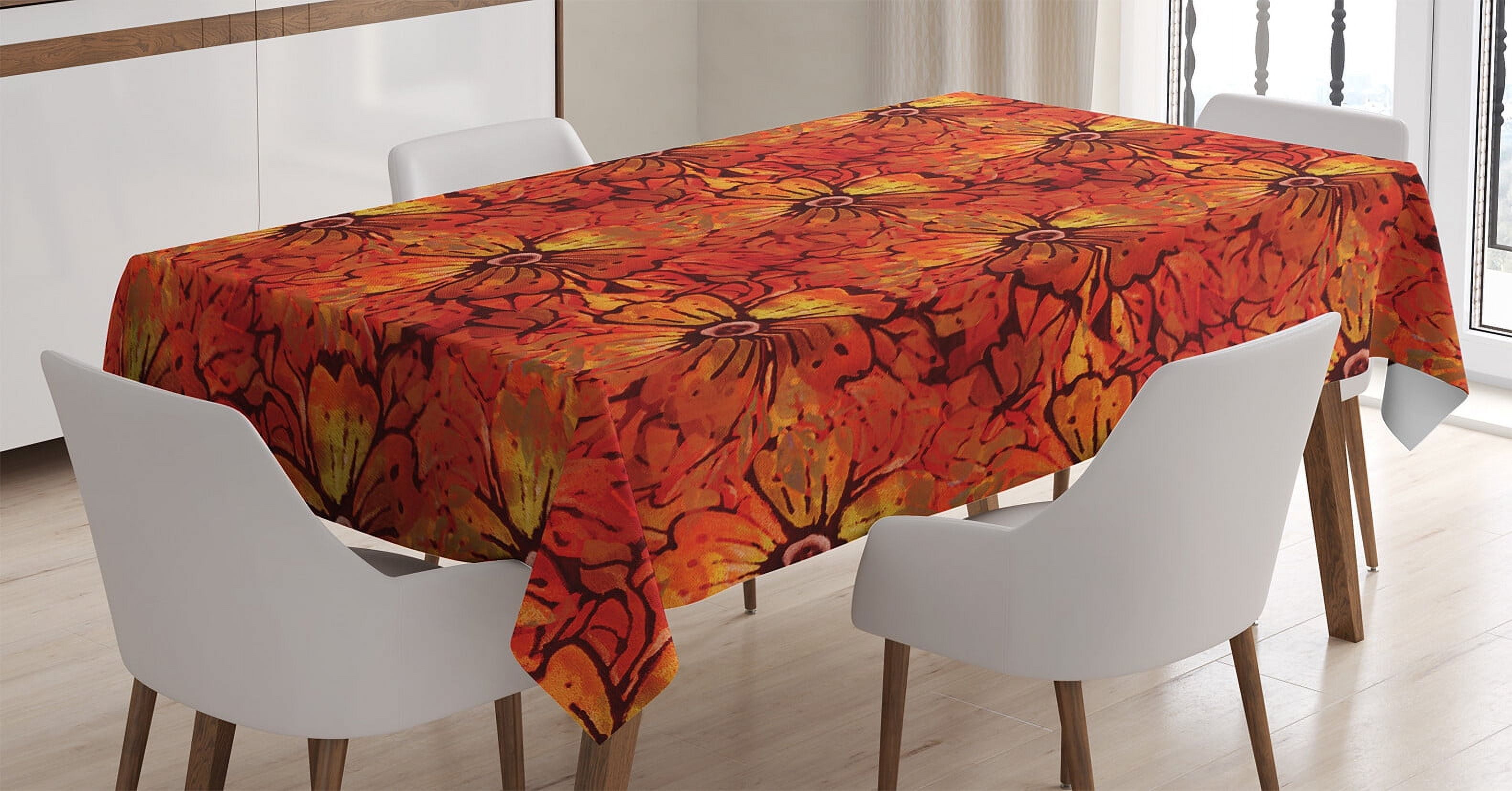 Ambesonne Orange Tablecloth Rectangular Table Cover, Grungy Flower ...
