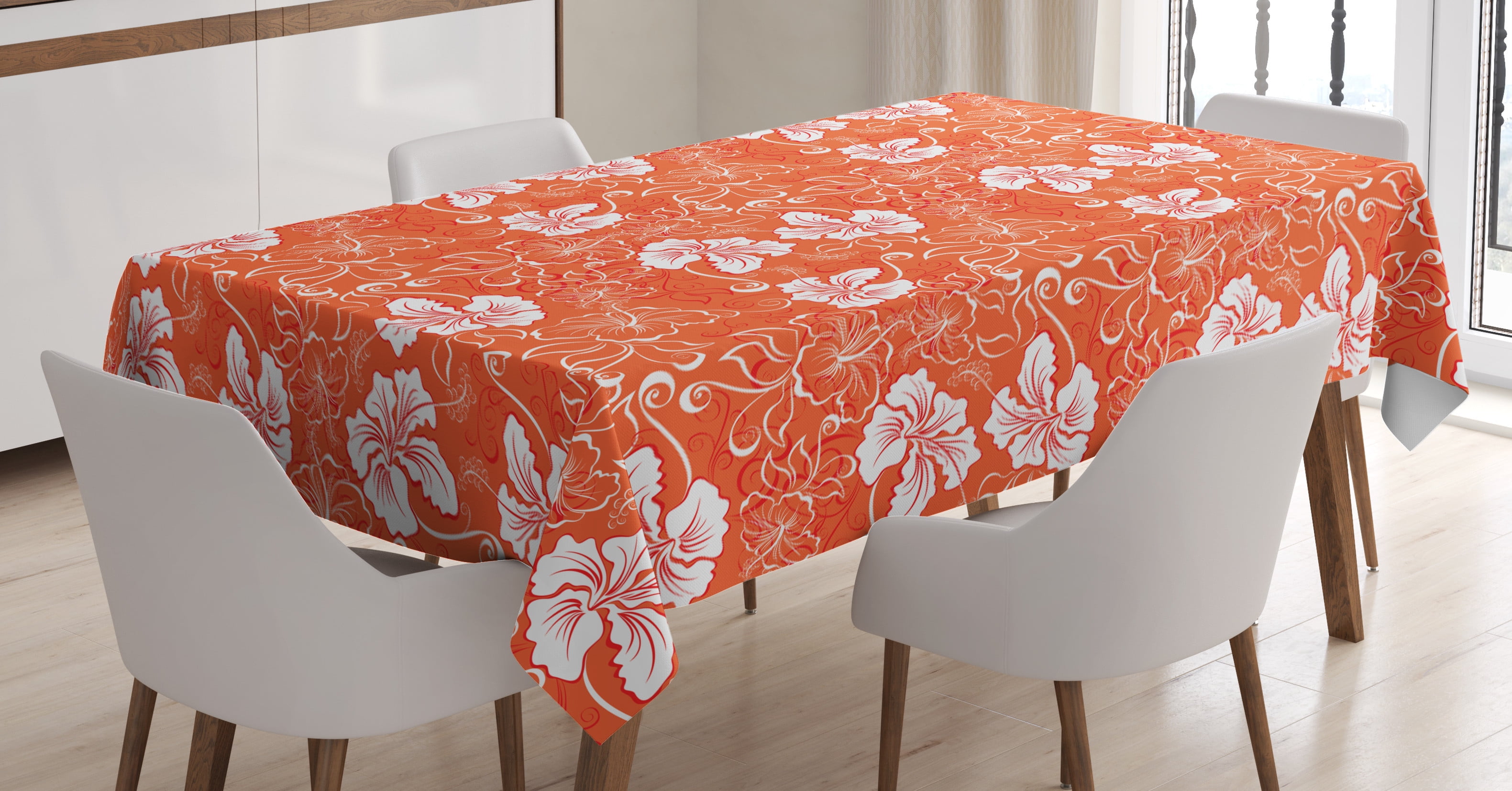 Ambesonne Orange Tablecloth Rectangular Table Cover, Hawaiian Summer ...