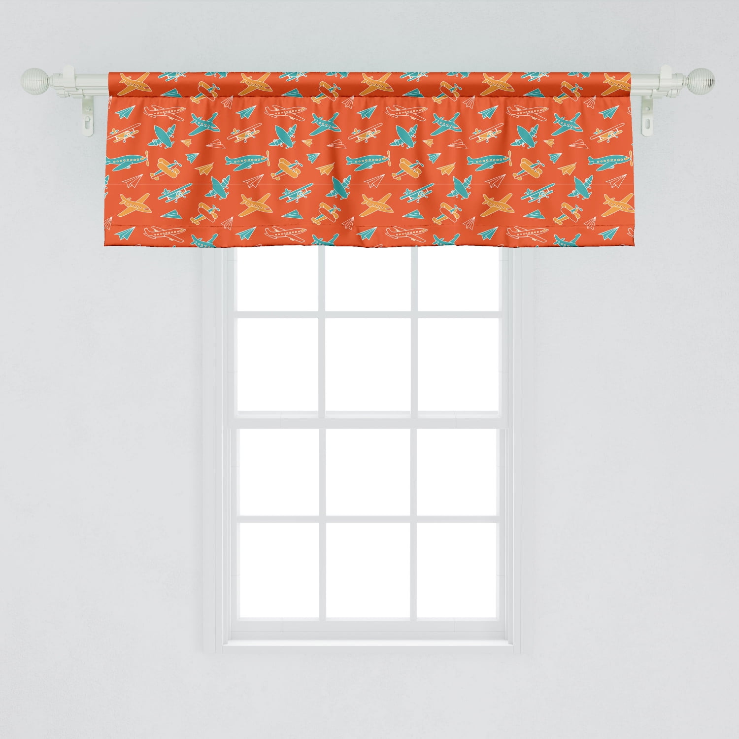 Ambesonne Orange and Turquoise Window Valance, Cartoon Style Flying ...