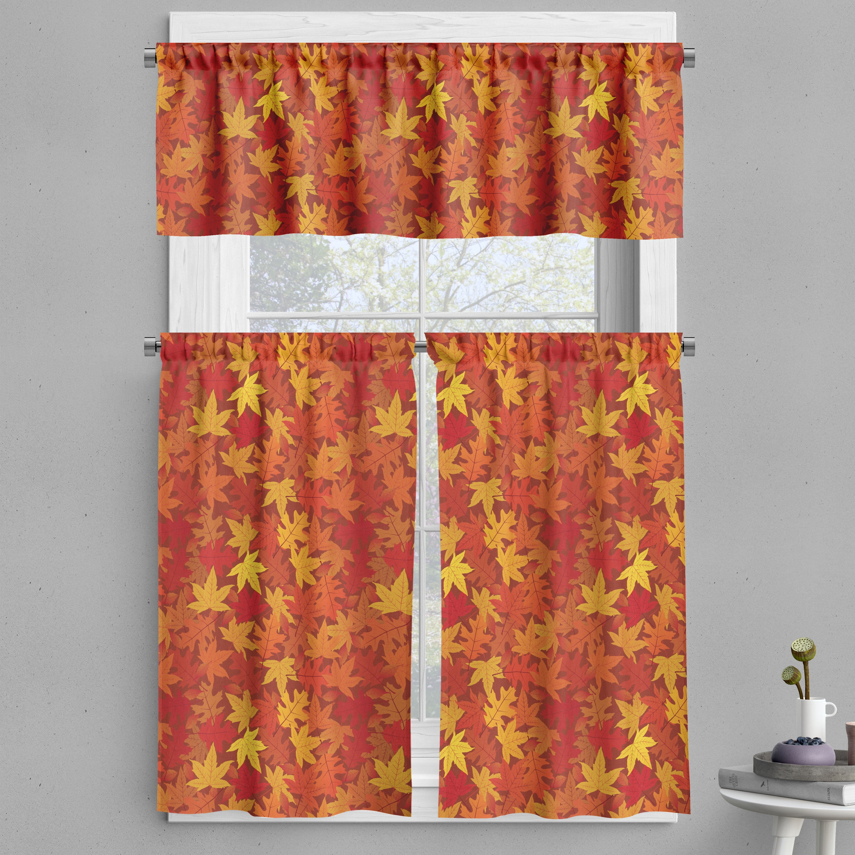 Ambesonne Orange Valance & Curtain, Nature Designs, 55"x36", Burnt ...